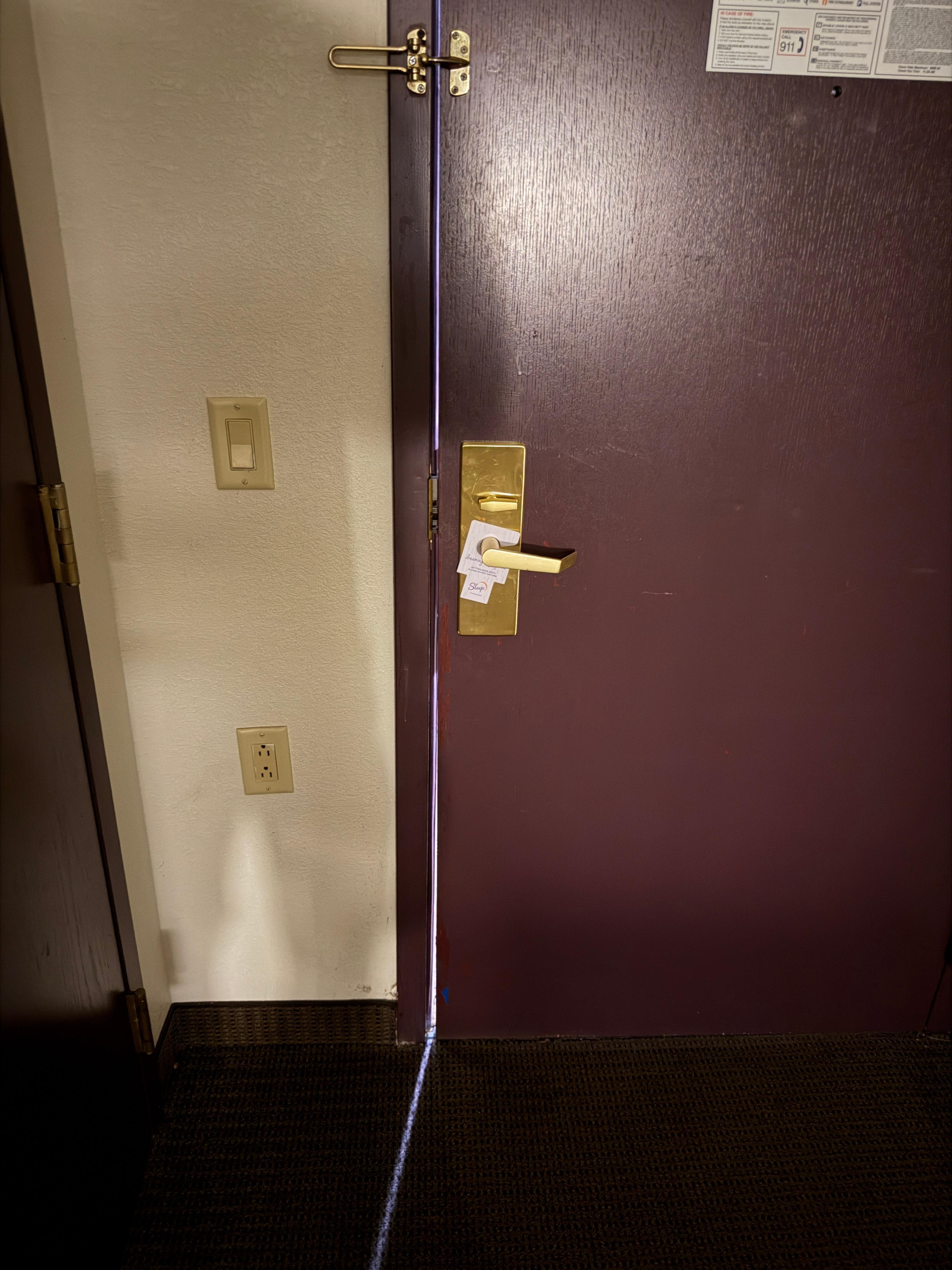 Door had a large gap when closed. 