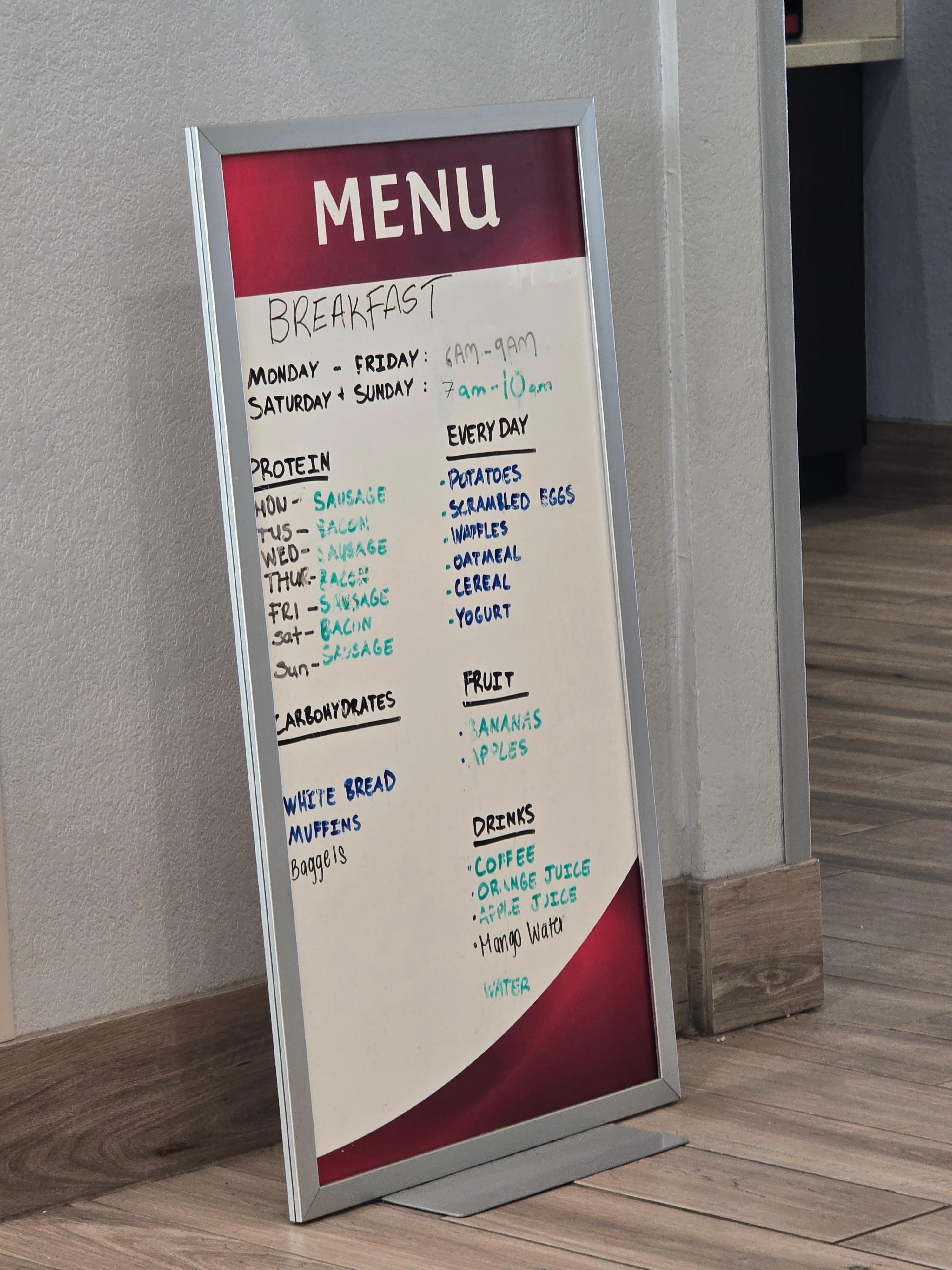 Breakfast hours and menu- so helpful!