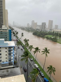 アラワイ運河も大雨による増水で今にも溢れそう。