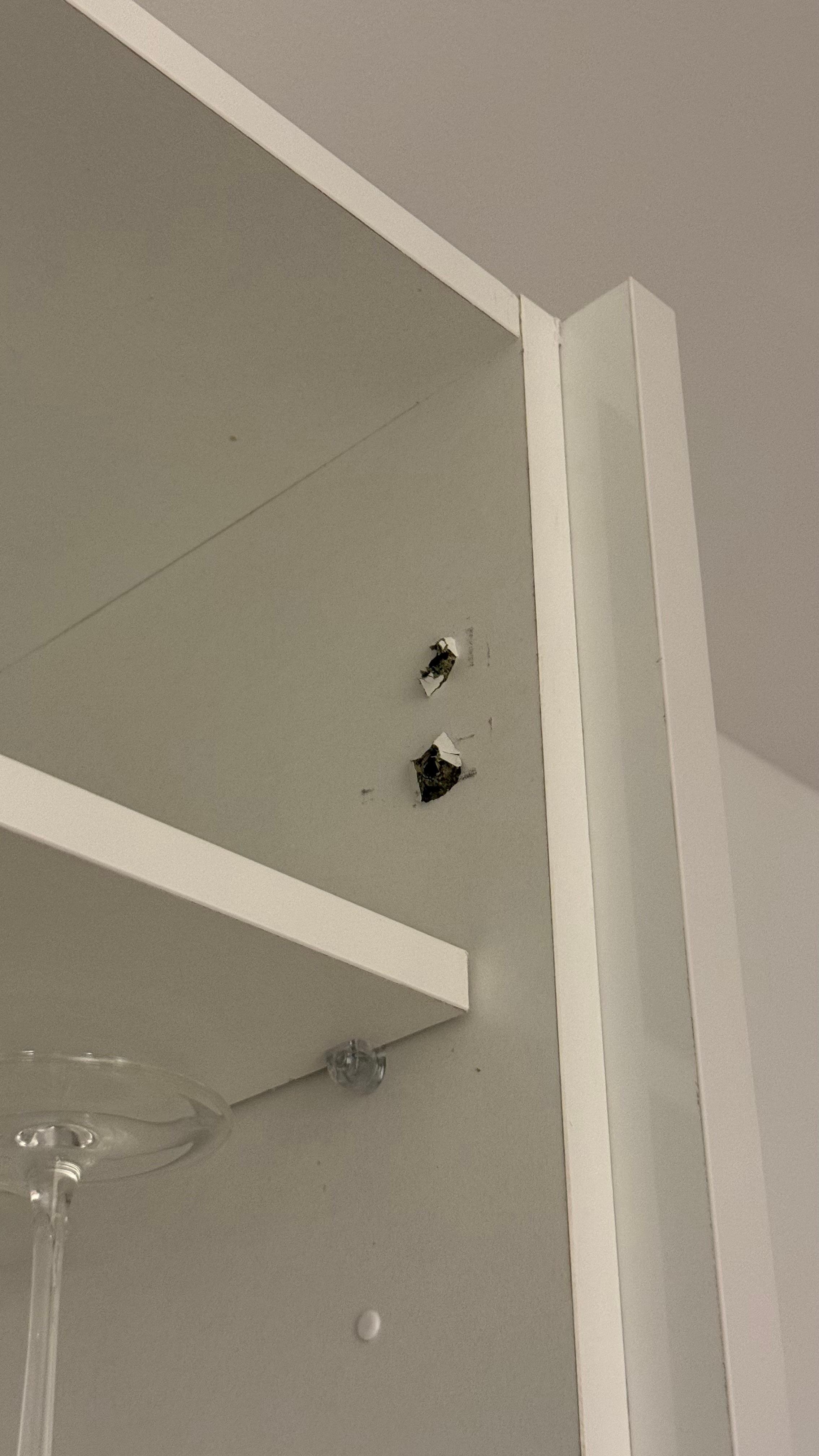 Kitchen cabinet door remained unfixed through the rest of our stay.