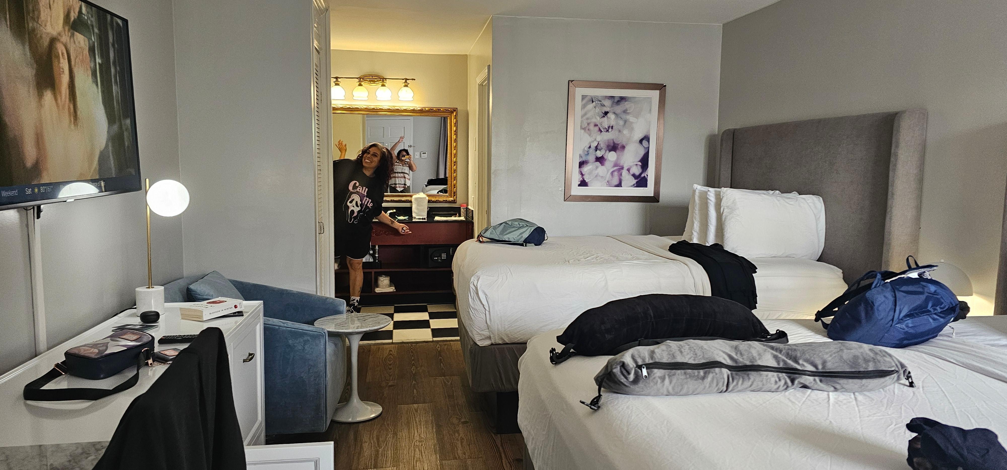 Our messy room..fast in & outside. NO time to clean, on vacay!