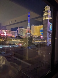 Can you believe this view? And during the Bellagio fountain show-- we could see the tall ones from bed!