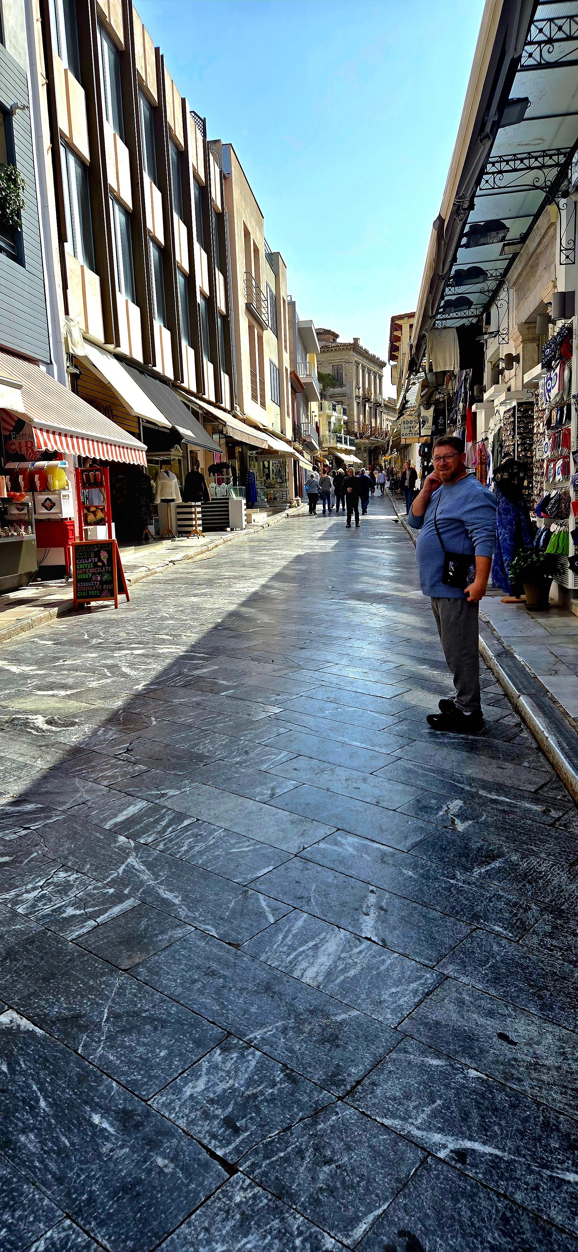 View of the street and all the shops.