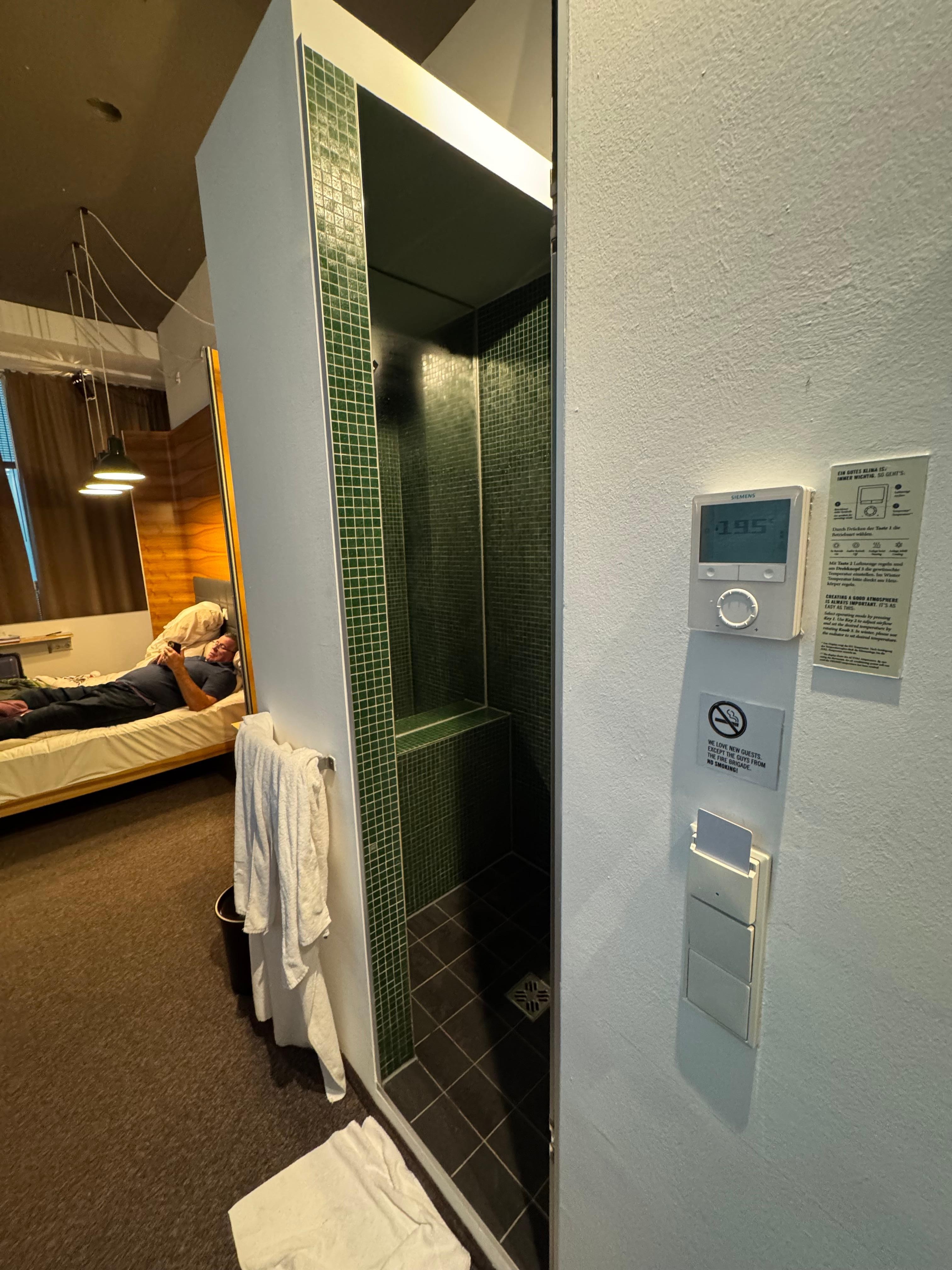 Shower opens to room 