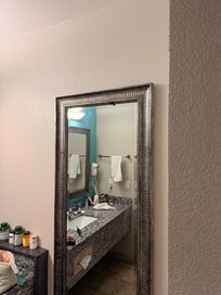 Huge roach on top of mirror.