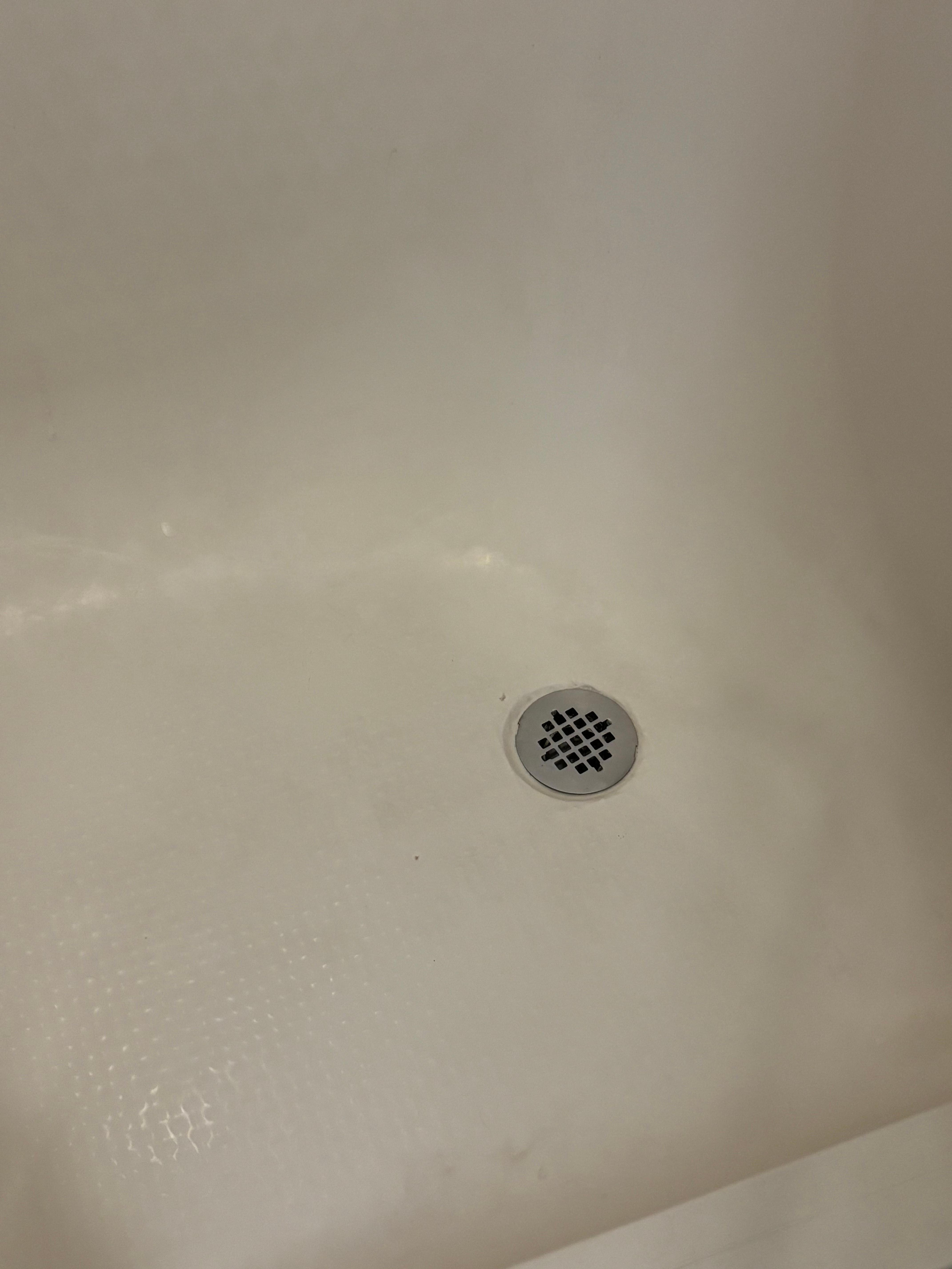 This is the bottom of the shower. It was black. The shower door had buildup of mildew so I think you couldn’t see through it.