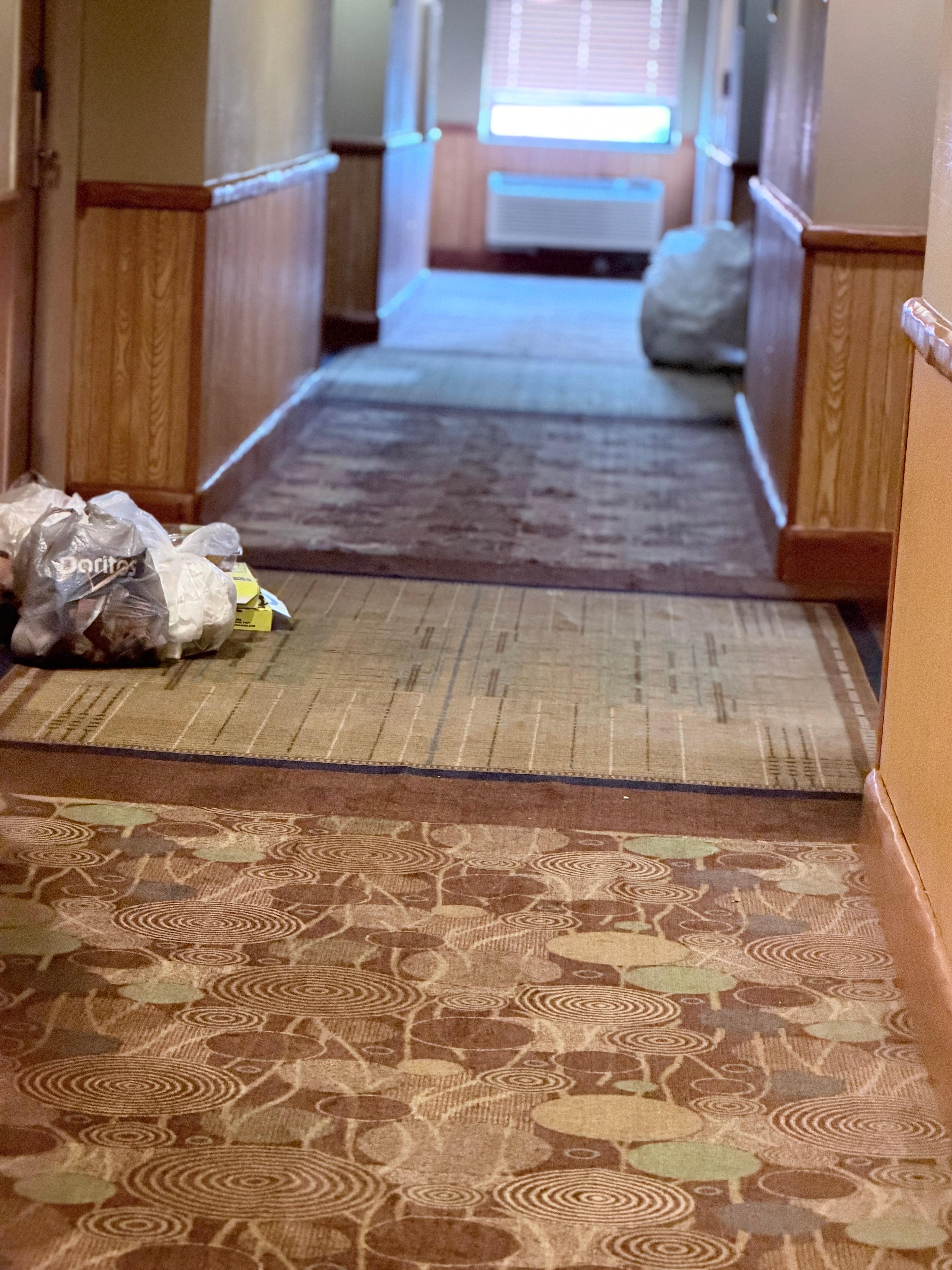 Trash up and down the halls 