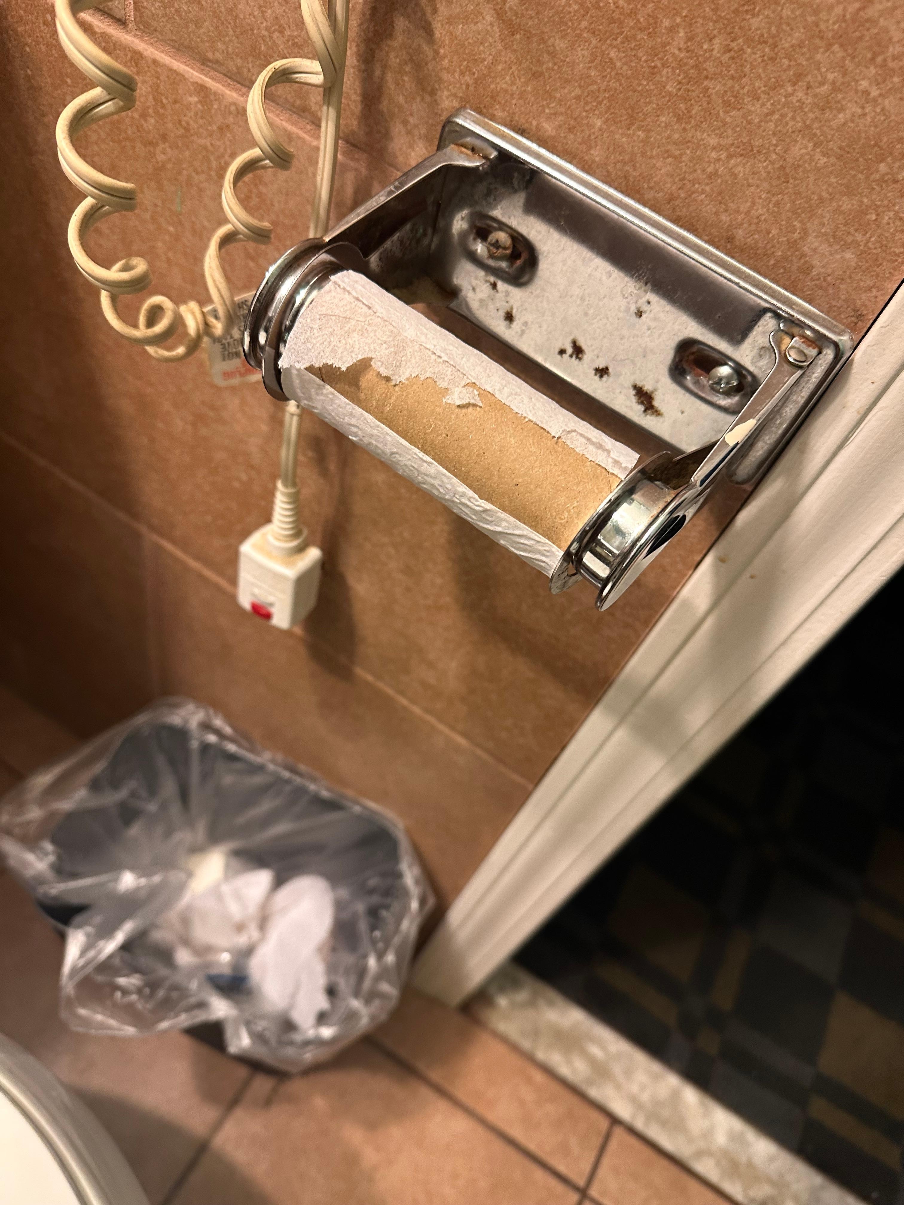 No toilet paper. Trash from previous guest 