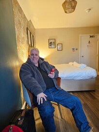 Enjoying a sit down on arrival