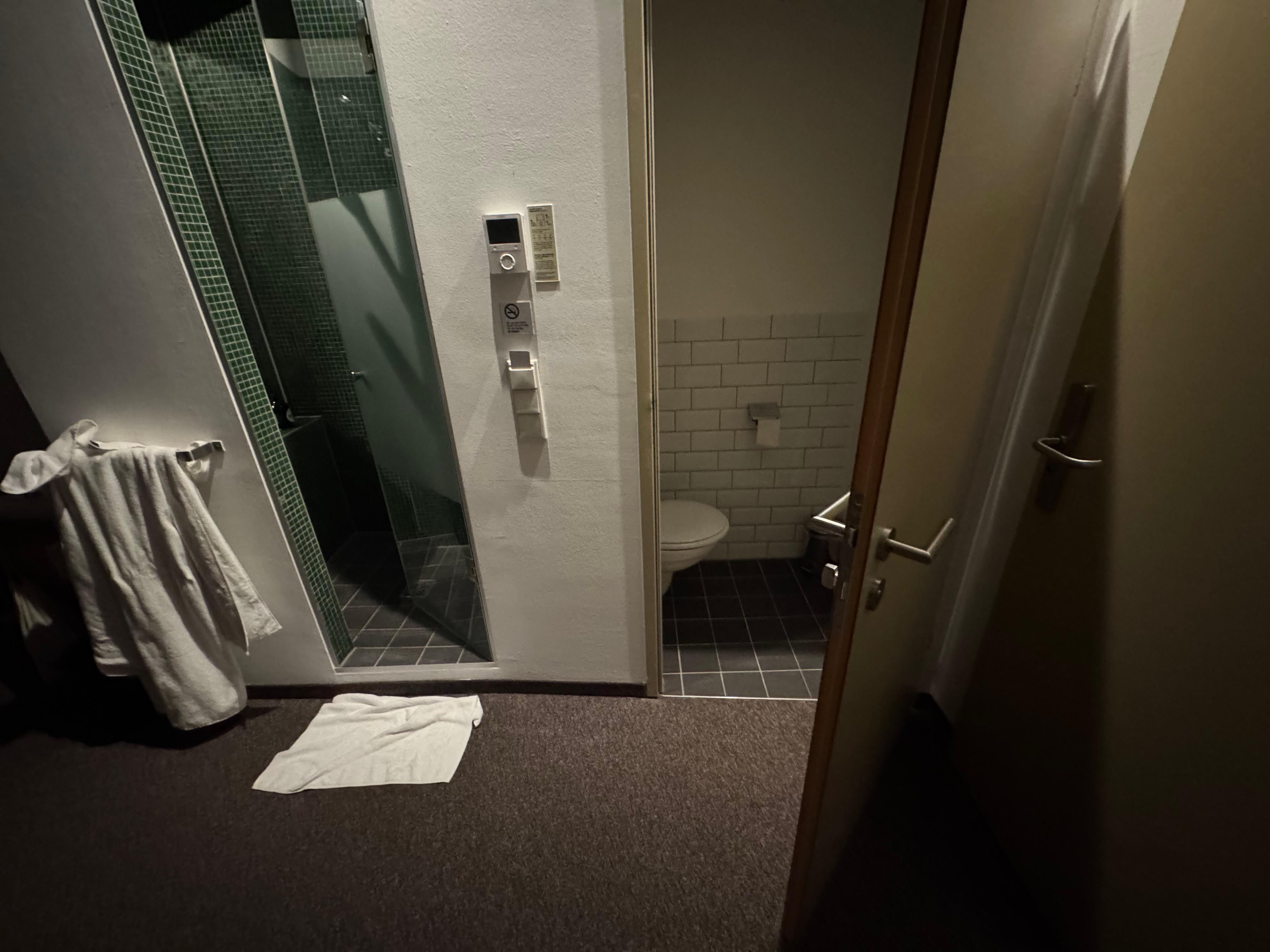 The “bath” room : WC and shower open to the room awkward. 