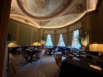Dining room with 18th century painting on the ceiling