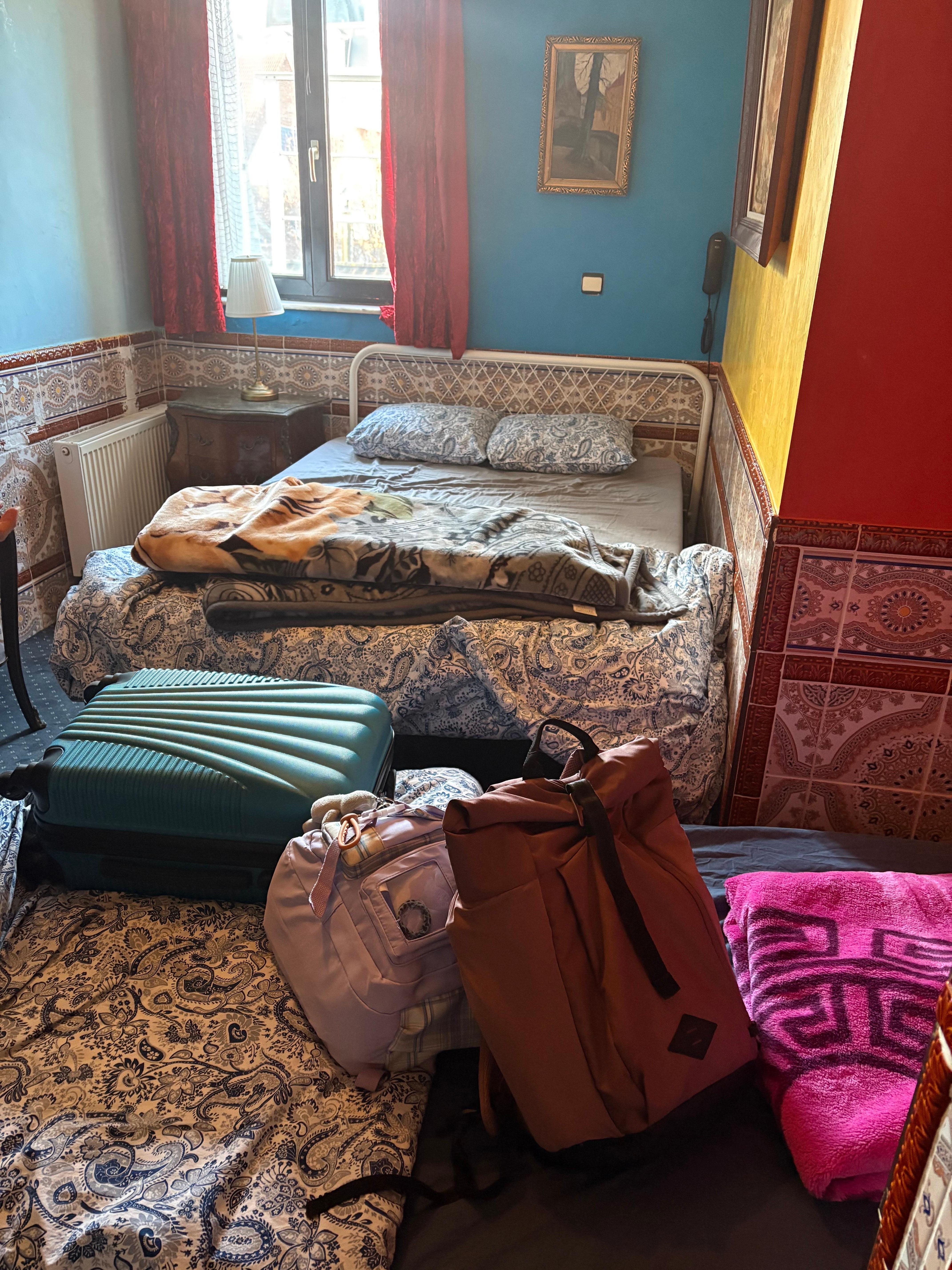 Barely any floor space for the three of us