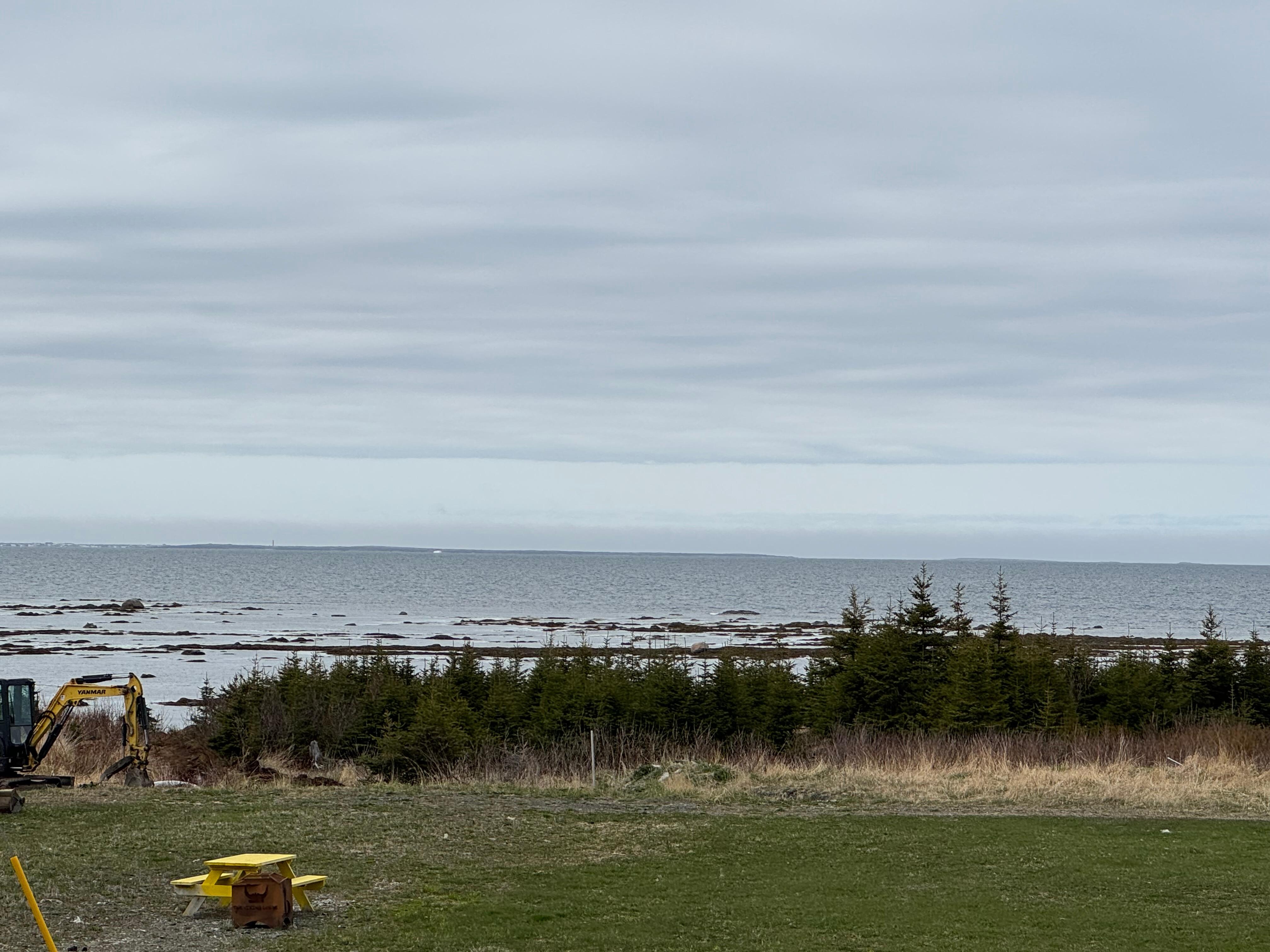 Our view with a couple of icebergs in the distance 