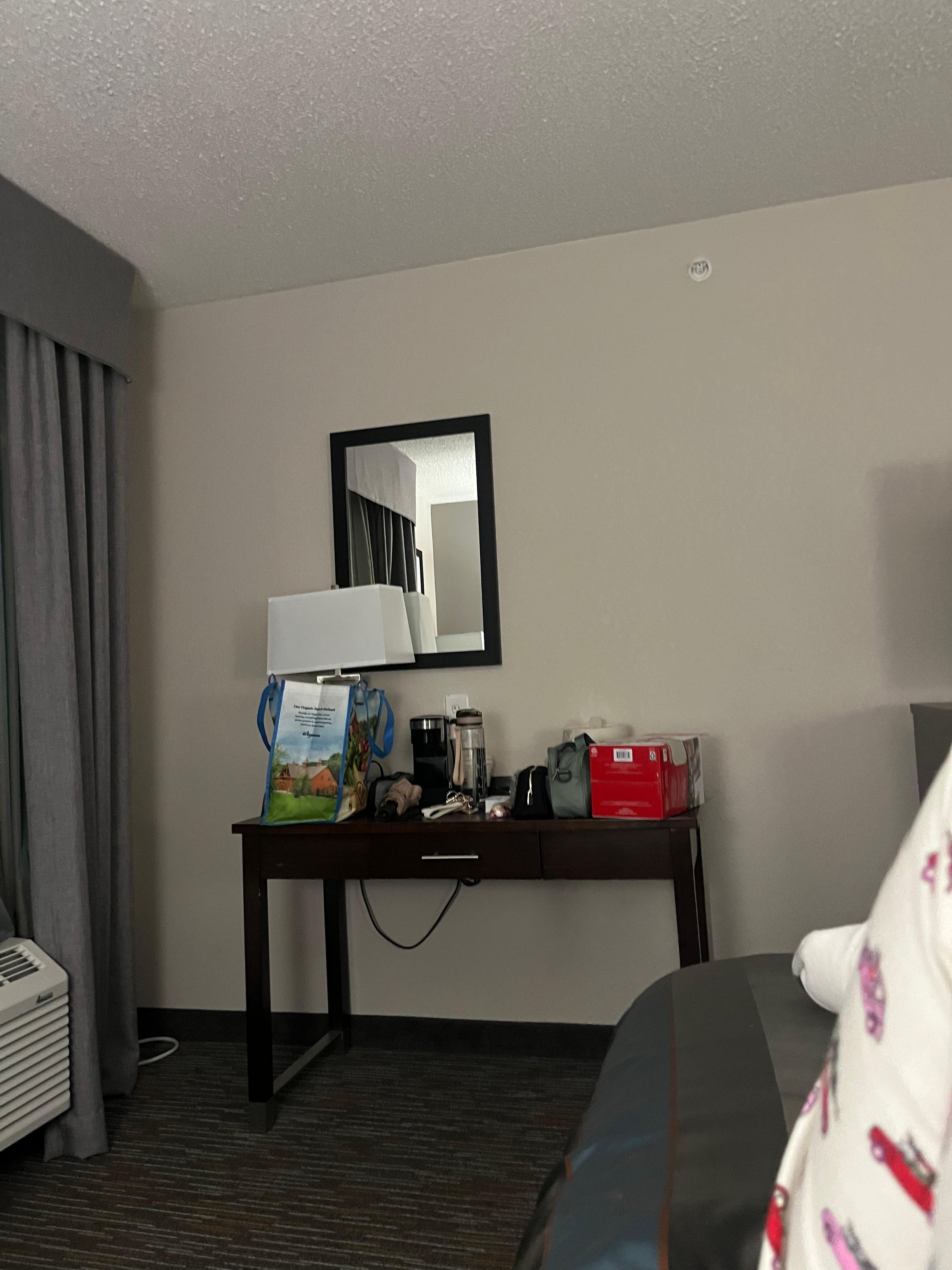 Where the desk chair should be. 