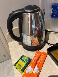 Kettle and hot drinks but I had to go buy my own cup