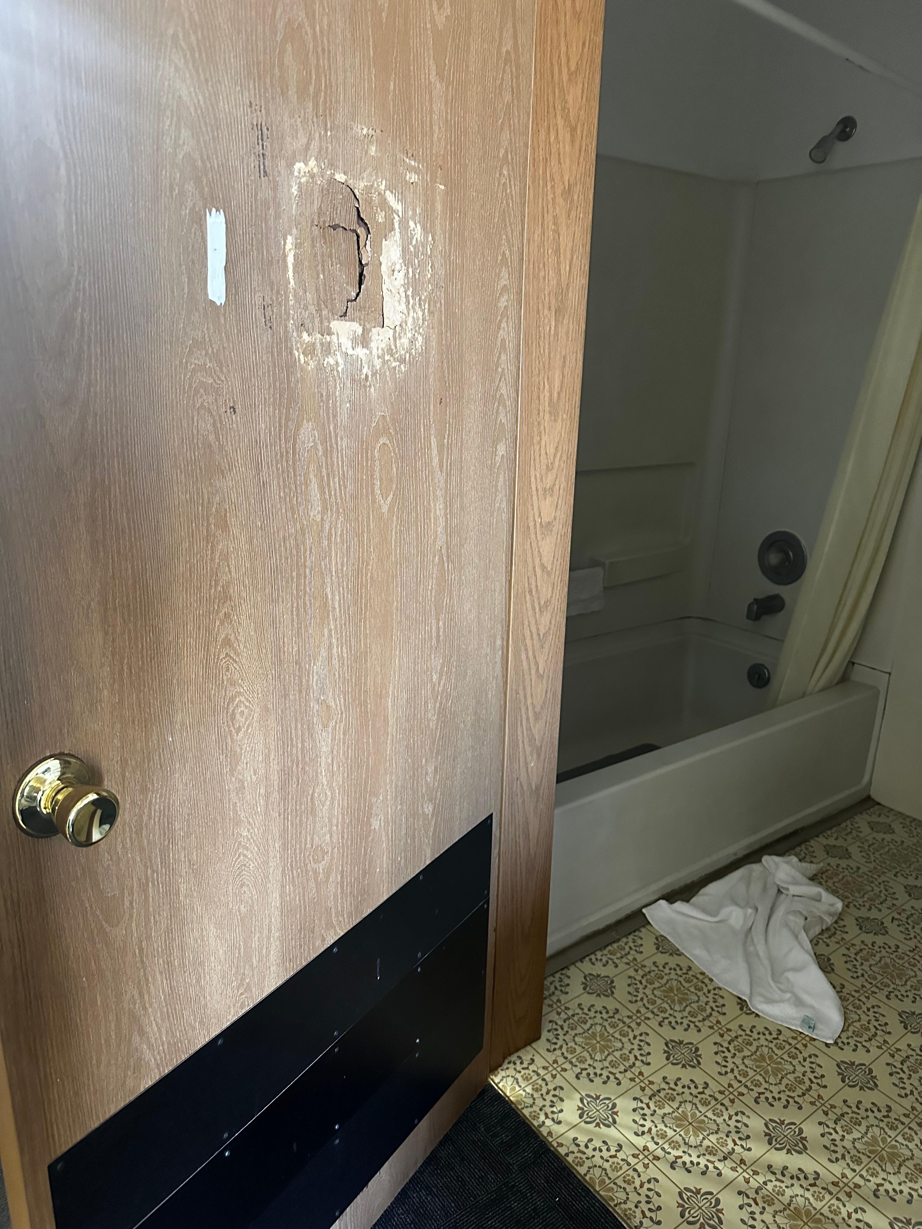 Damaged interior bathroom door
