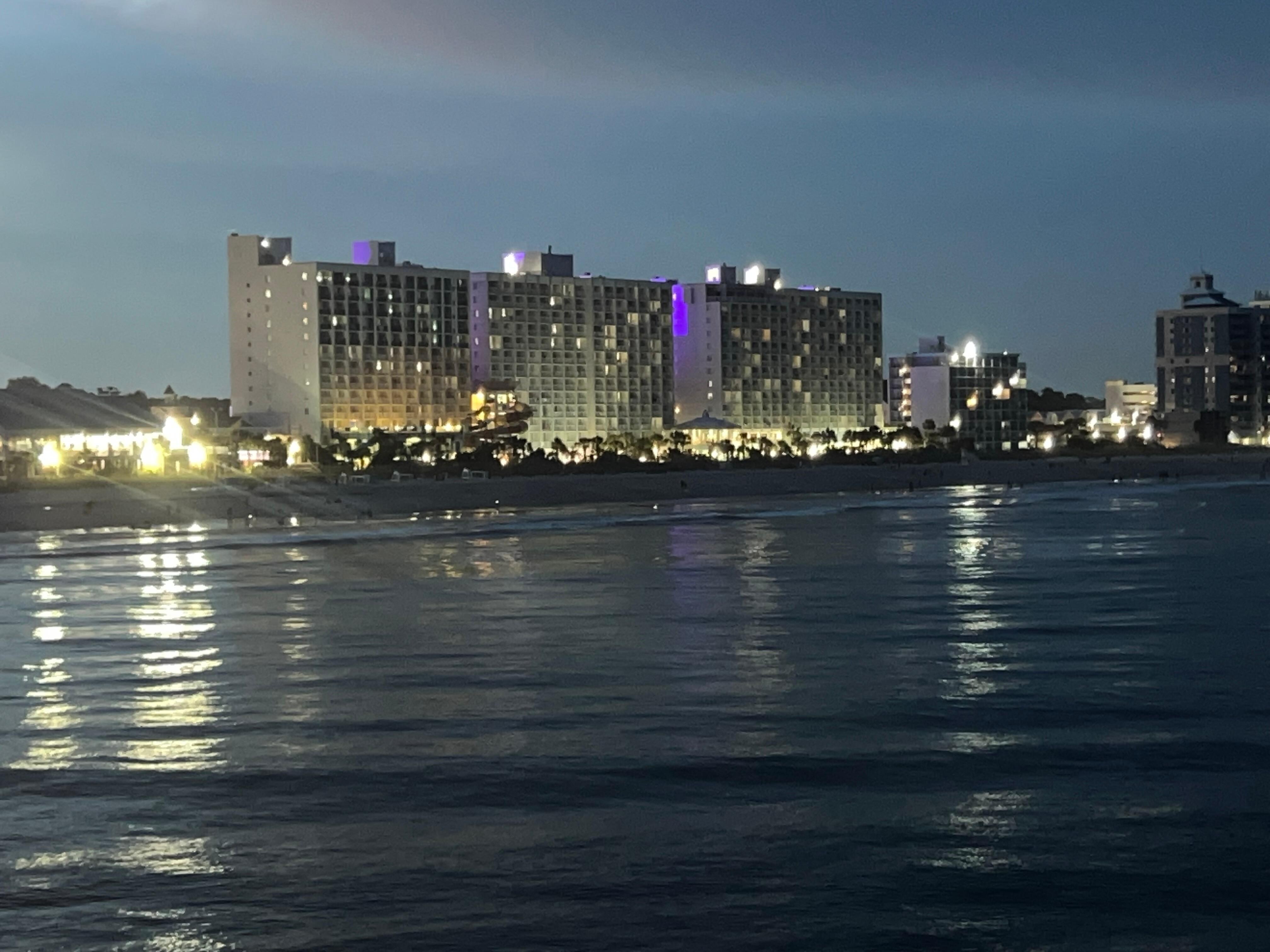 Hotel from the pier at night