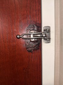 Broken door, unsafe conditions