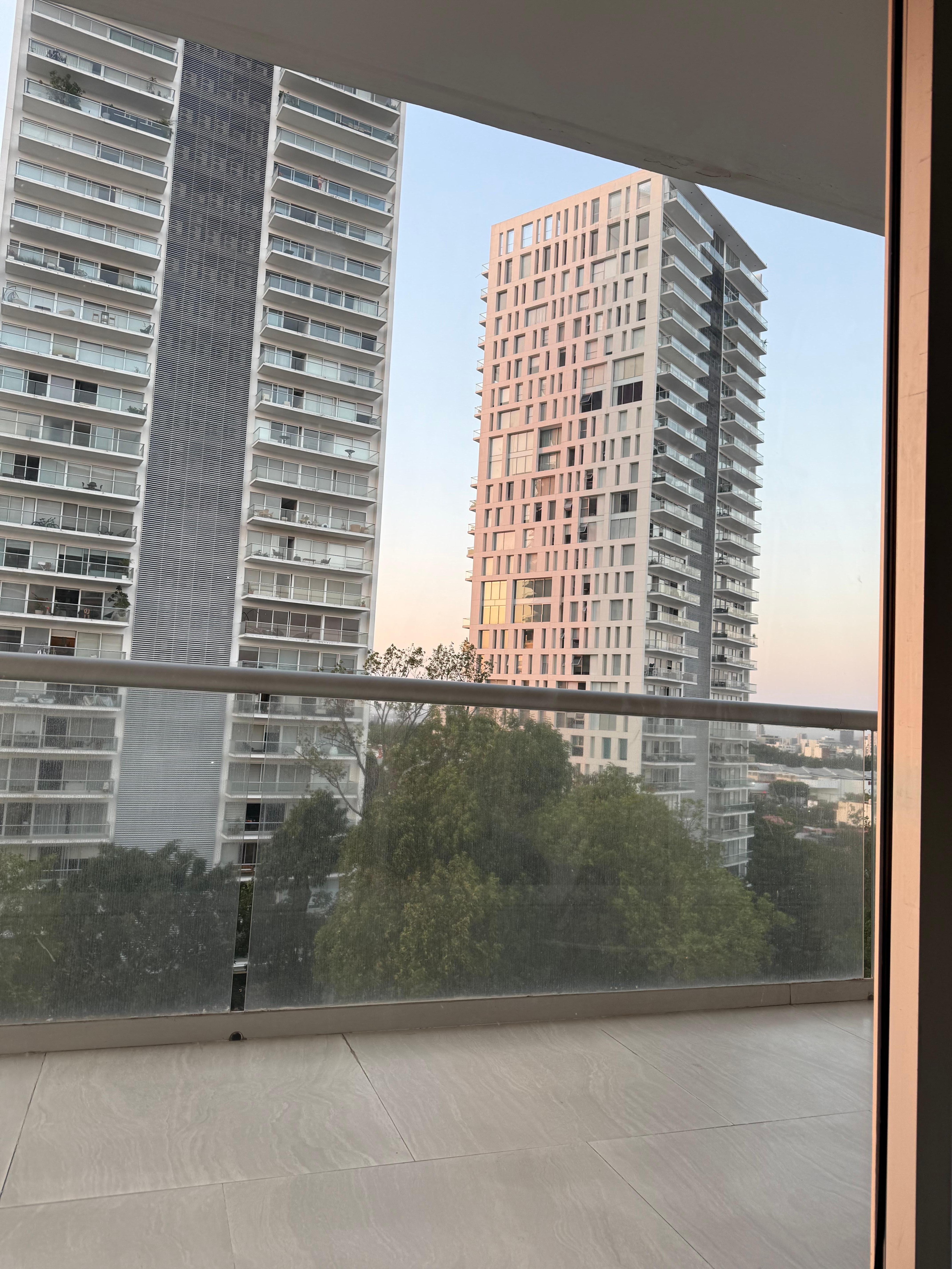 Dirty balcony glass. 