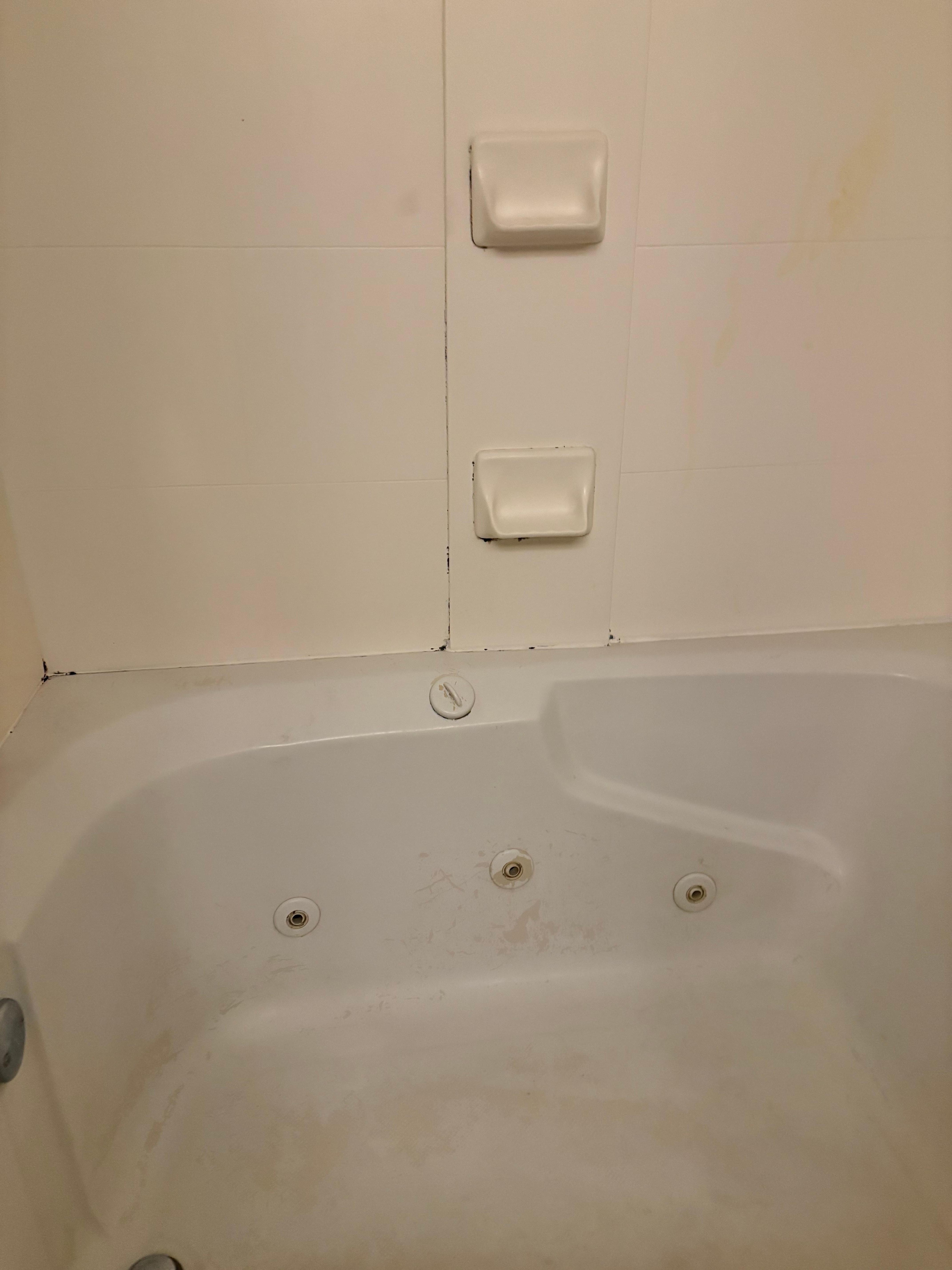 Hair in tub, dirty tub 