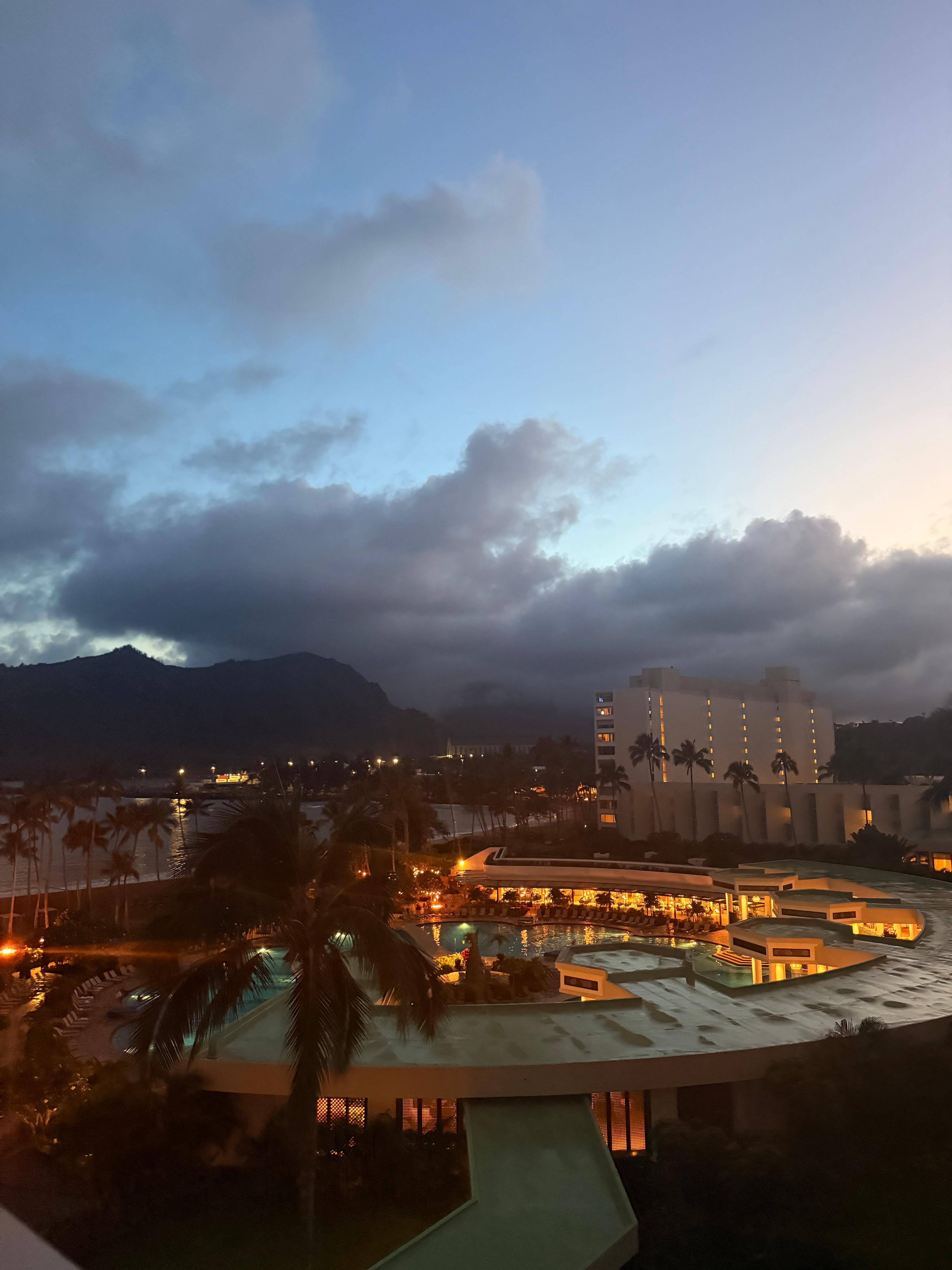 View from hotel room at night 