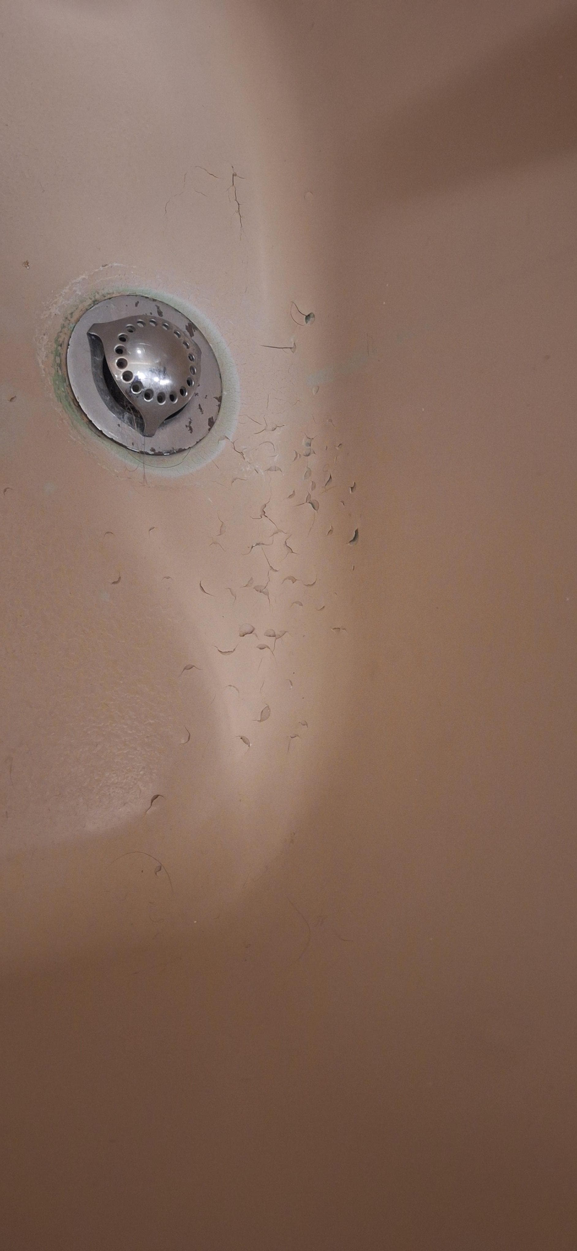 The damaged tub. At first I thought it had not been cleaned after someone shaved in it.