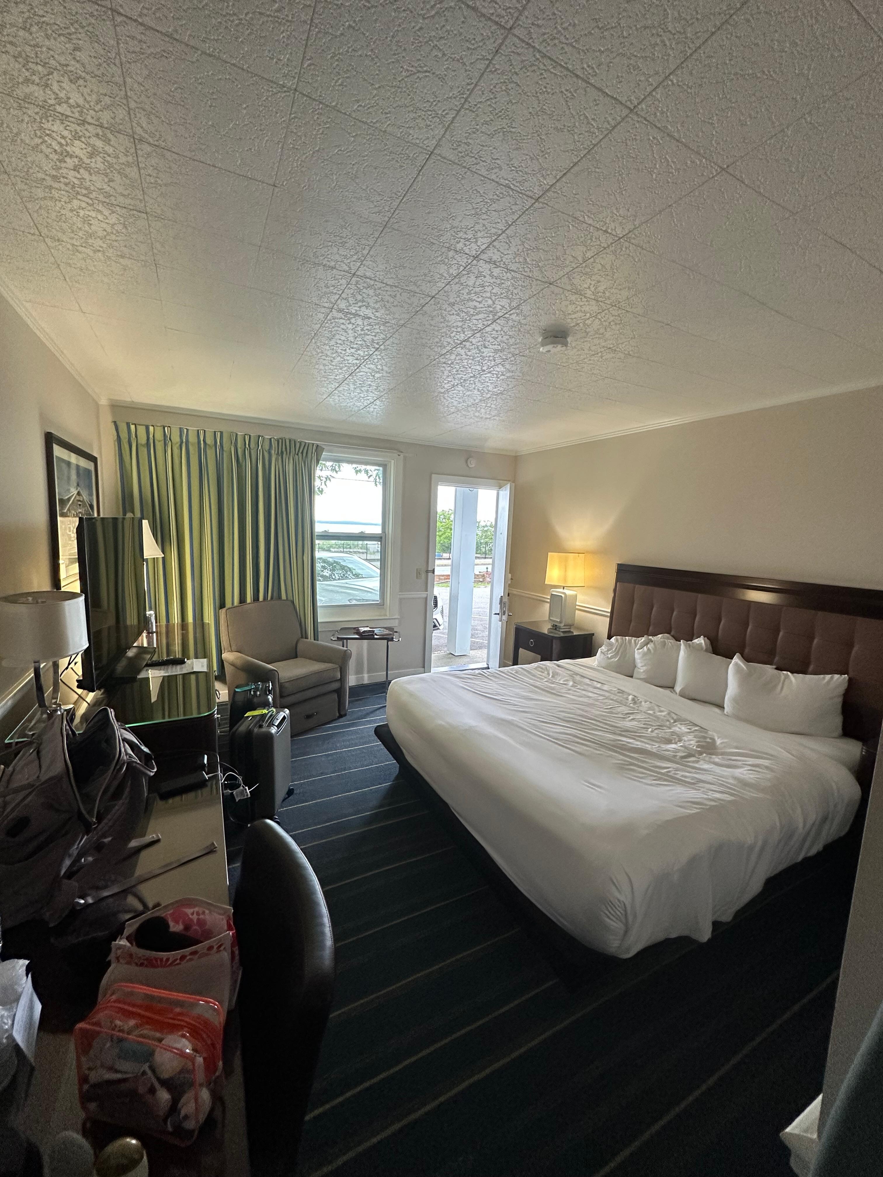 Main room with a little sliver of view of the bay to remind you that you are on the coast. 