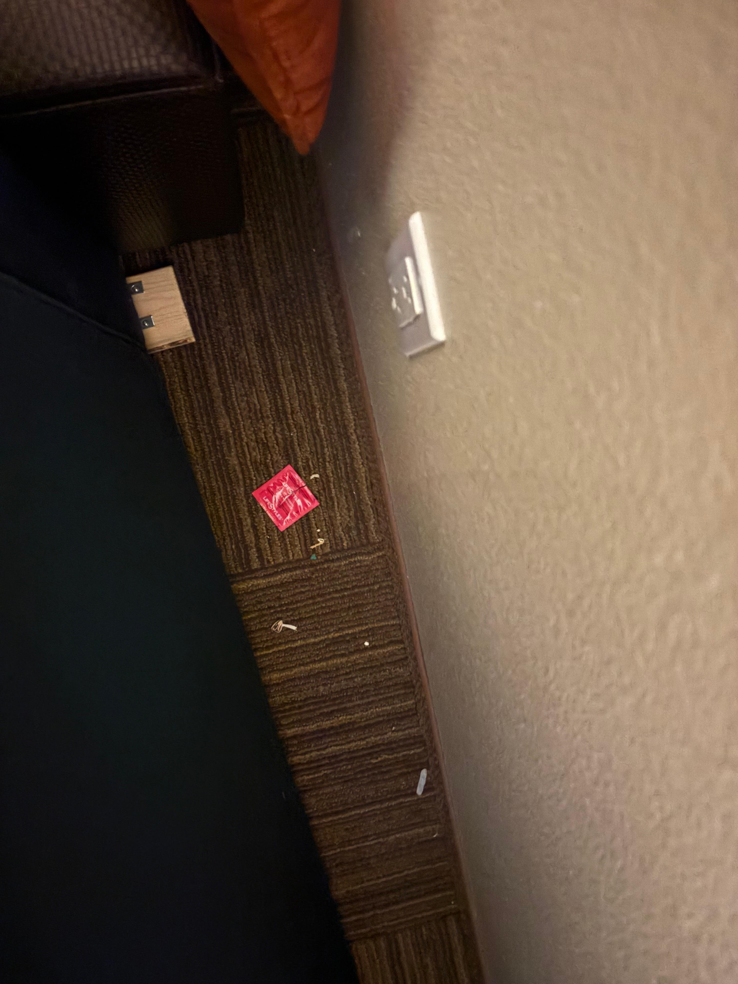 The wrapper that fell off of the pullout couch when we opened it 