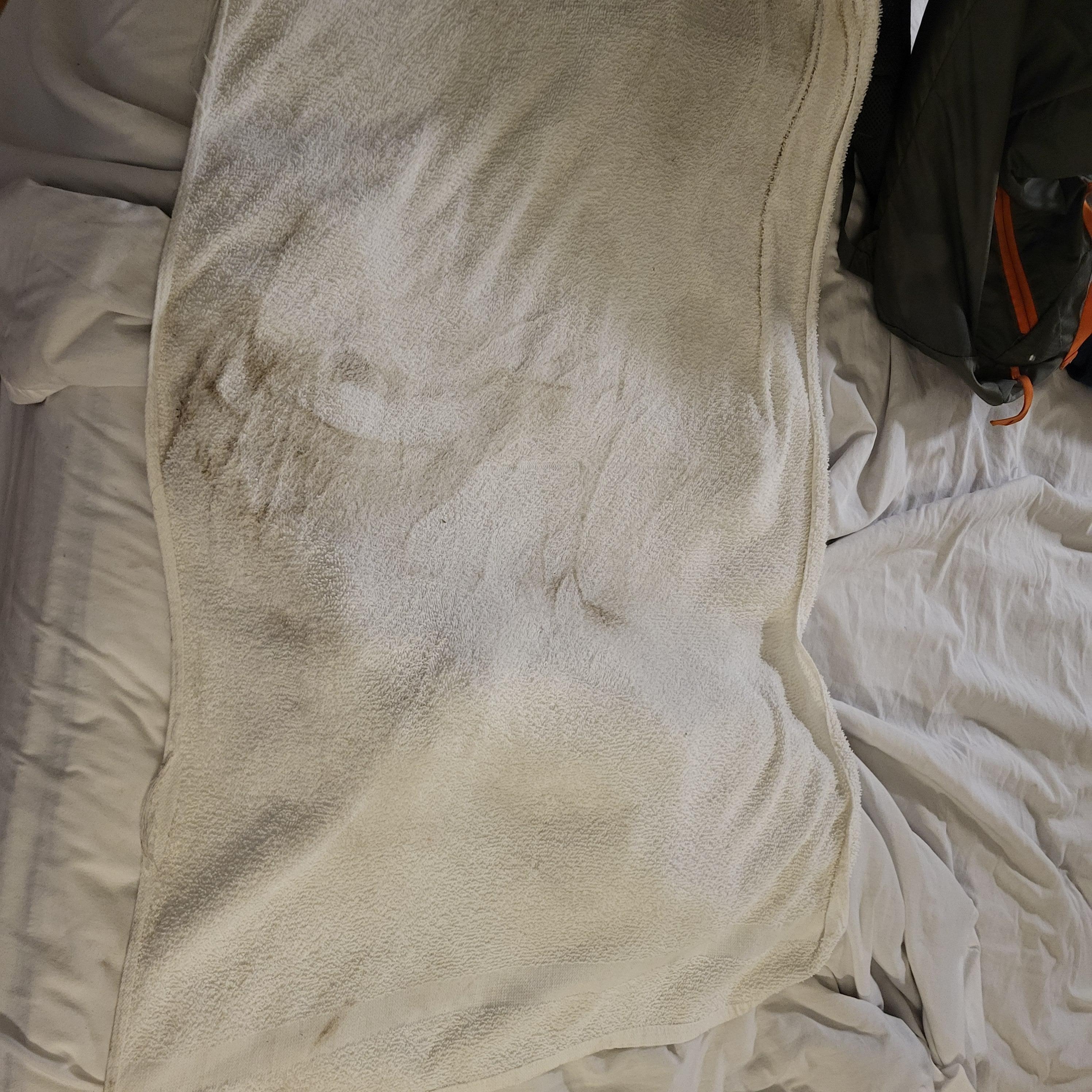 The floor was so dirty I "towel walked" from the bathroom to the front door on this towel. It WAS clean. When I bathed, my feet were so dirty the water turned brown.