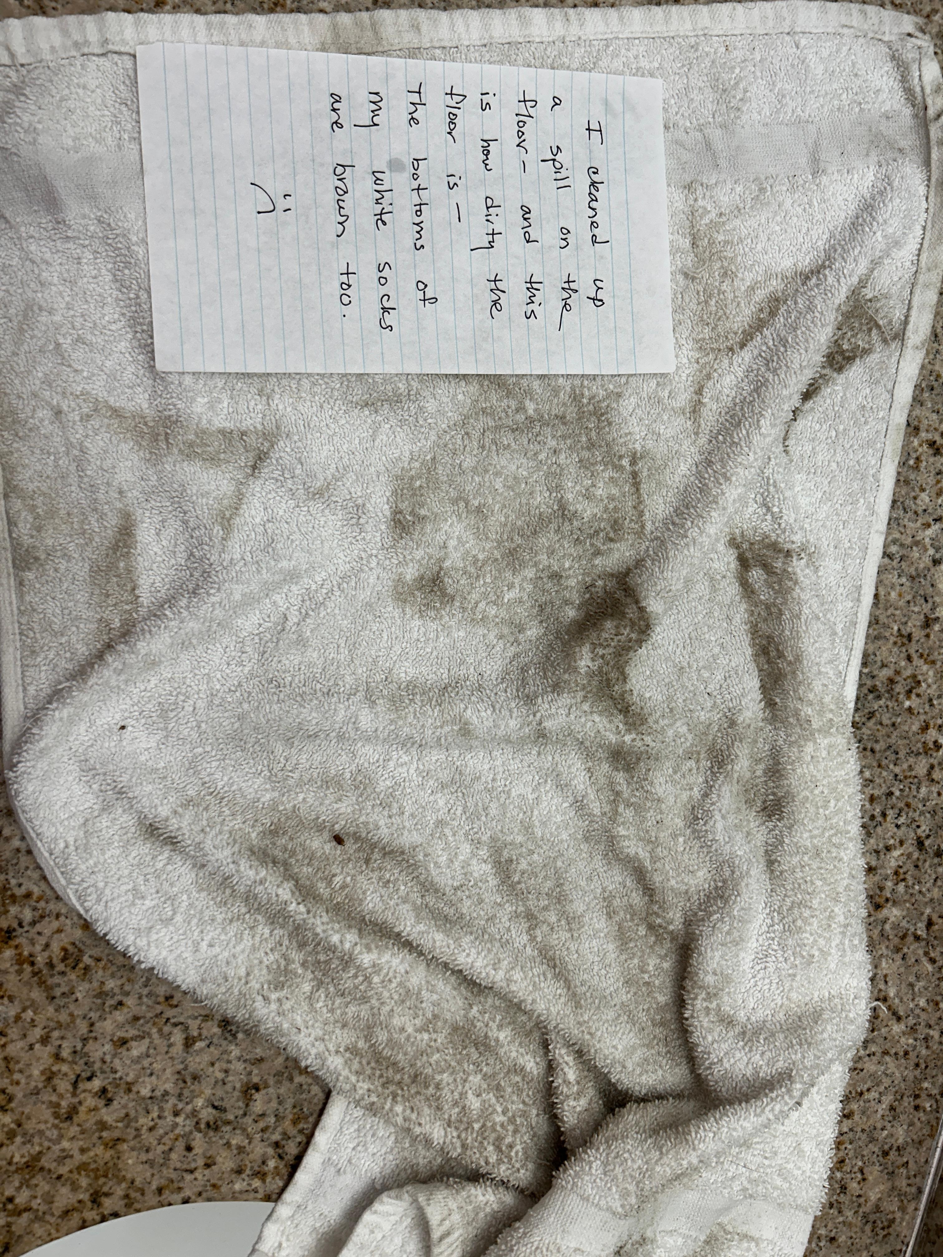 Wiped up a water spill and this is what the towell looked like. Ugh. 