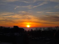 Sunset over Lake Michigan from our balcony