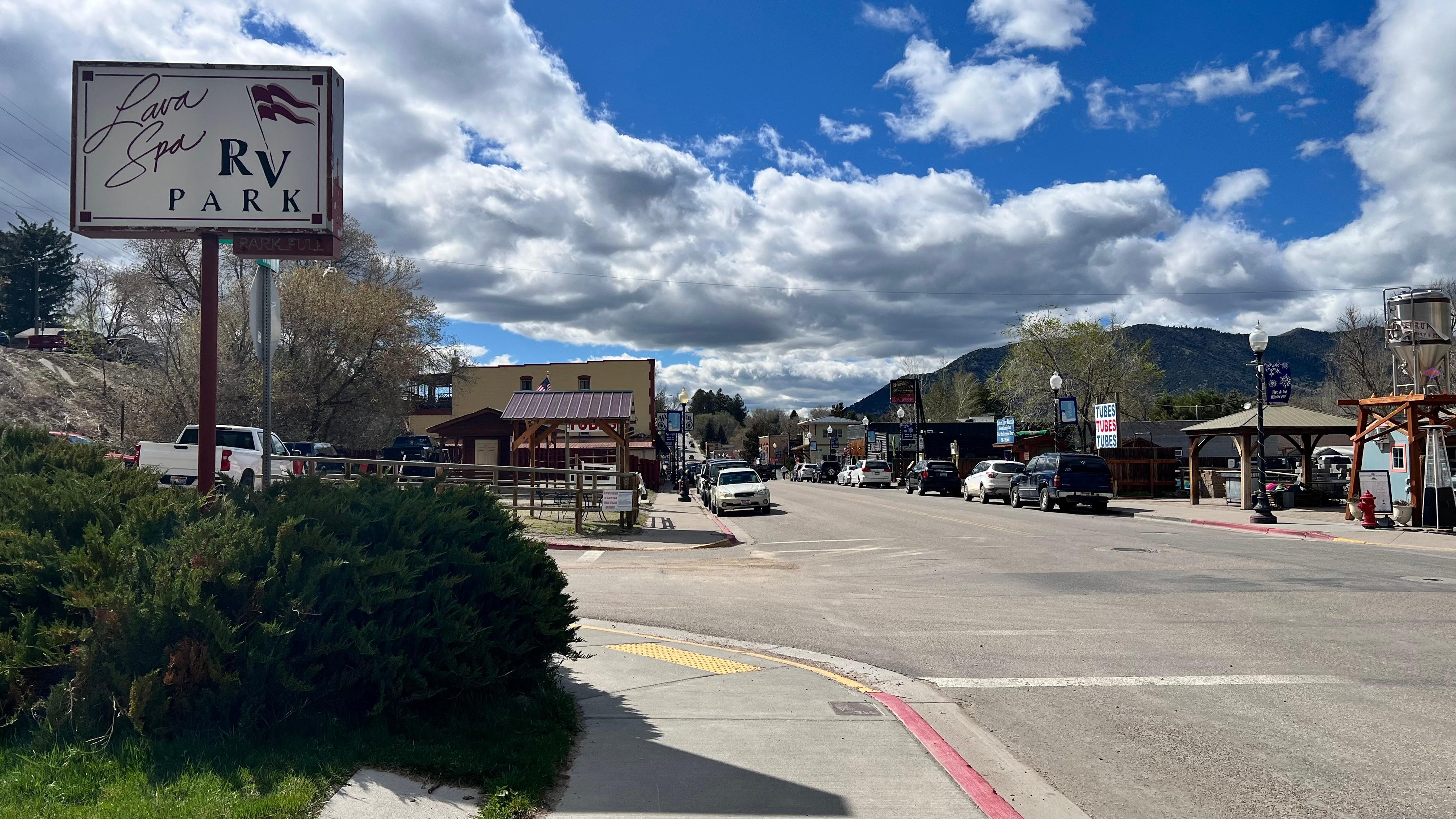 The town from the motel parking lot and the hot springs across the street. 