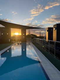 Rooftop pool at sunset