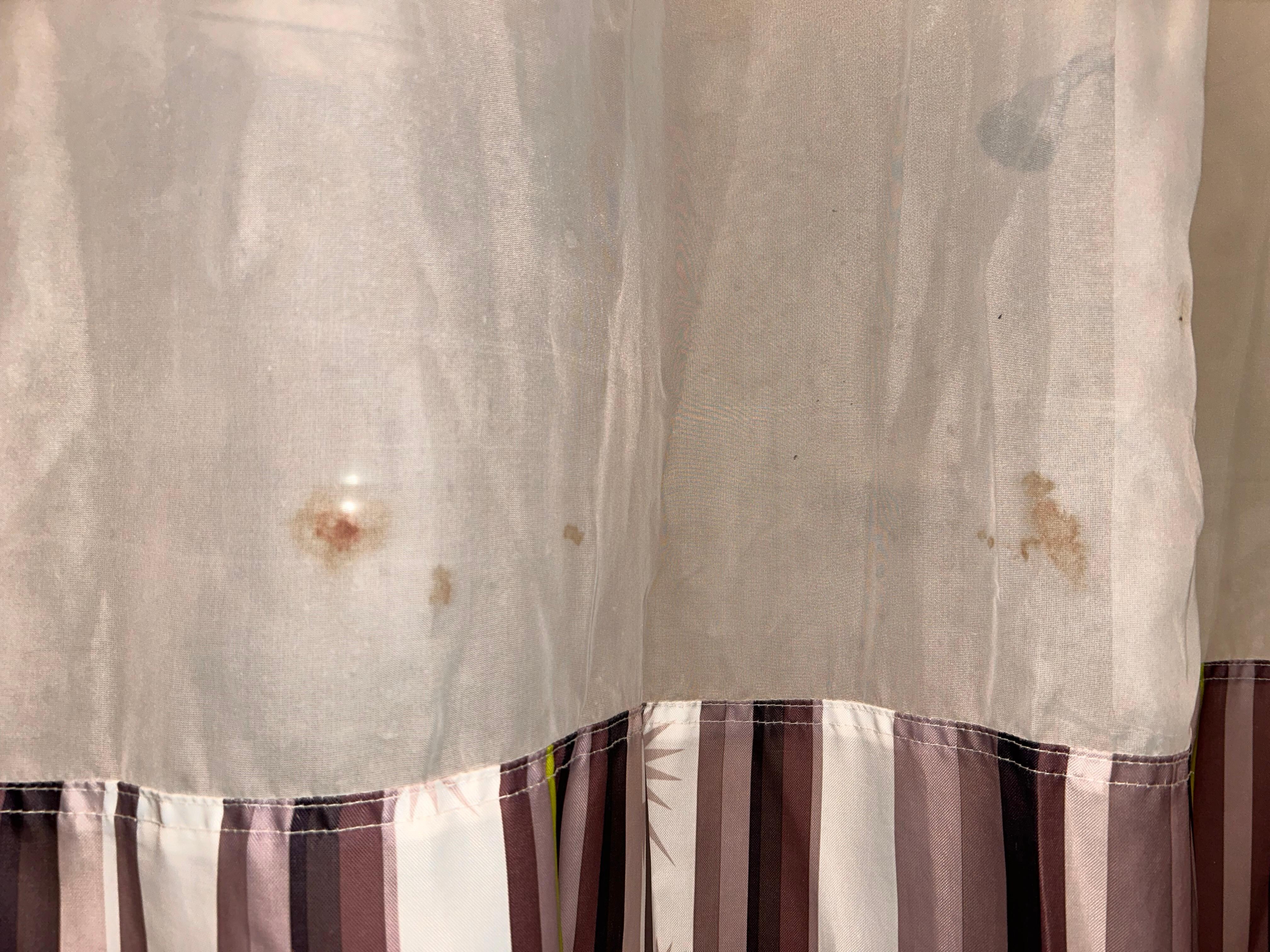 This is the blood on the curtain that, they “dont have to change” because it’s a “stain” and if it was blood over the counter cleaners would have taken it away