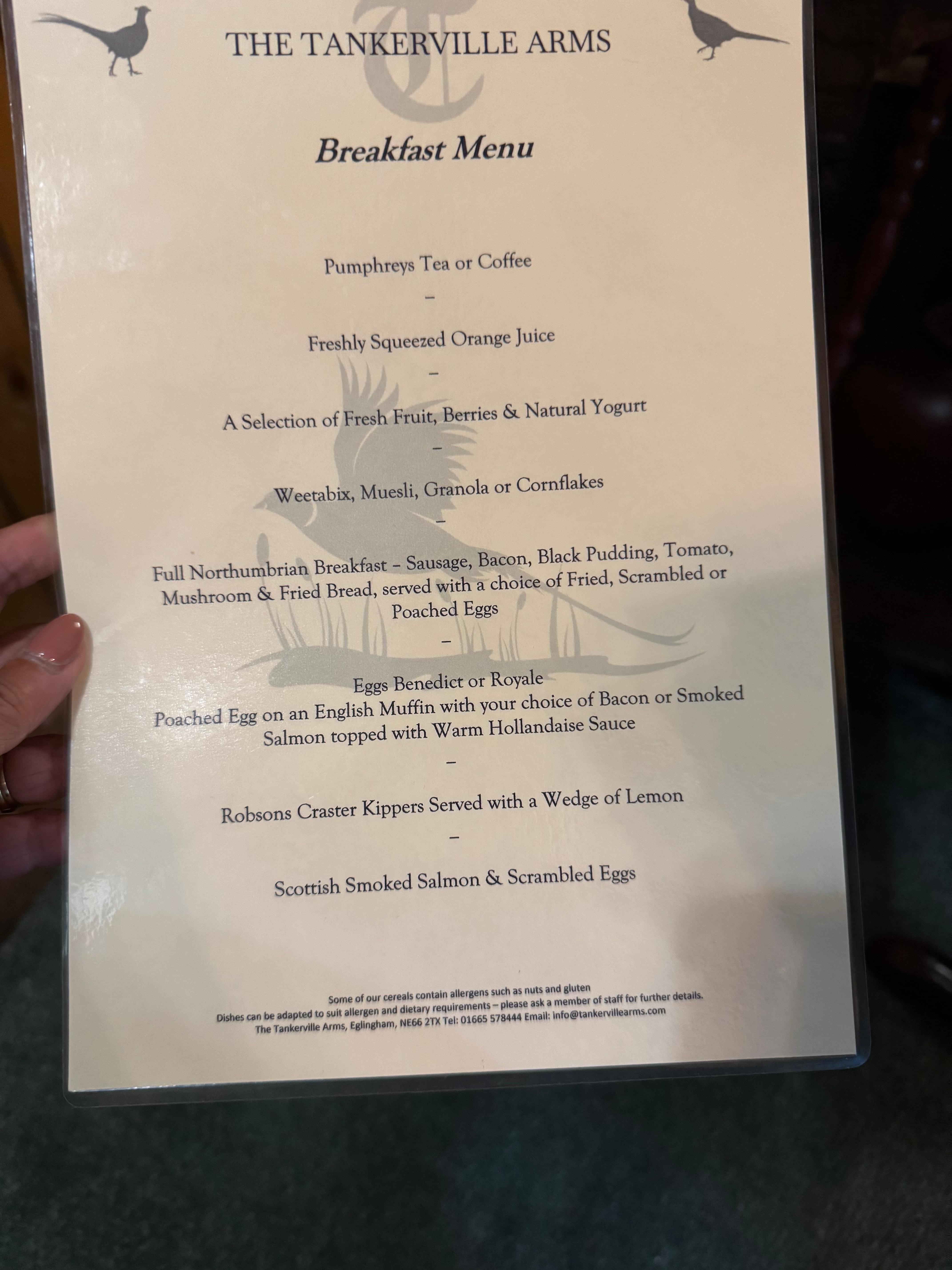 Breakfast menu