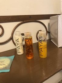 Greeted with a half-bottle full of the cheapest soaps!