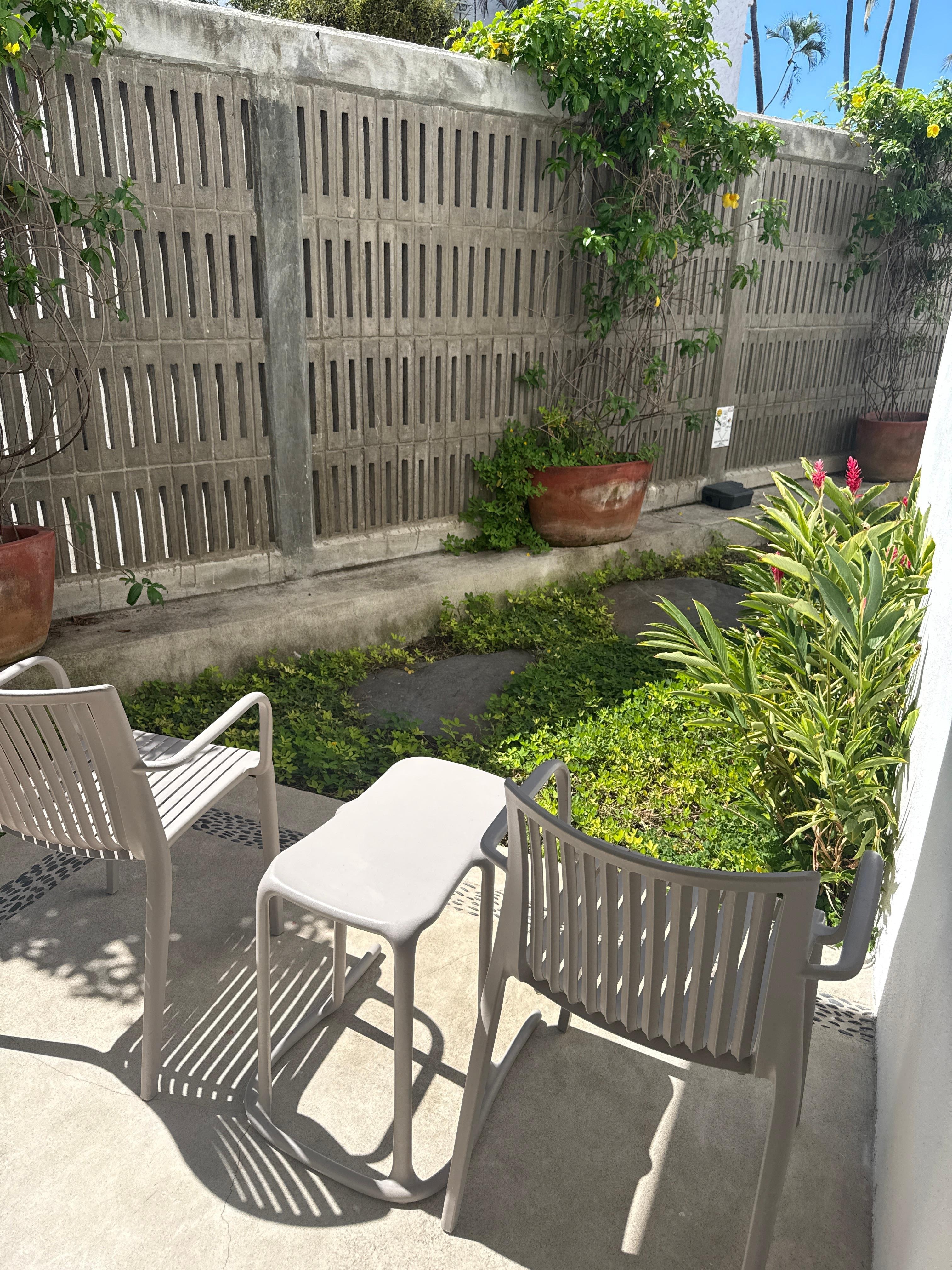 Our balcony weeds and a fence people can see thru! 