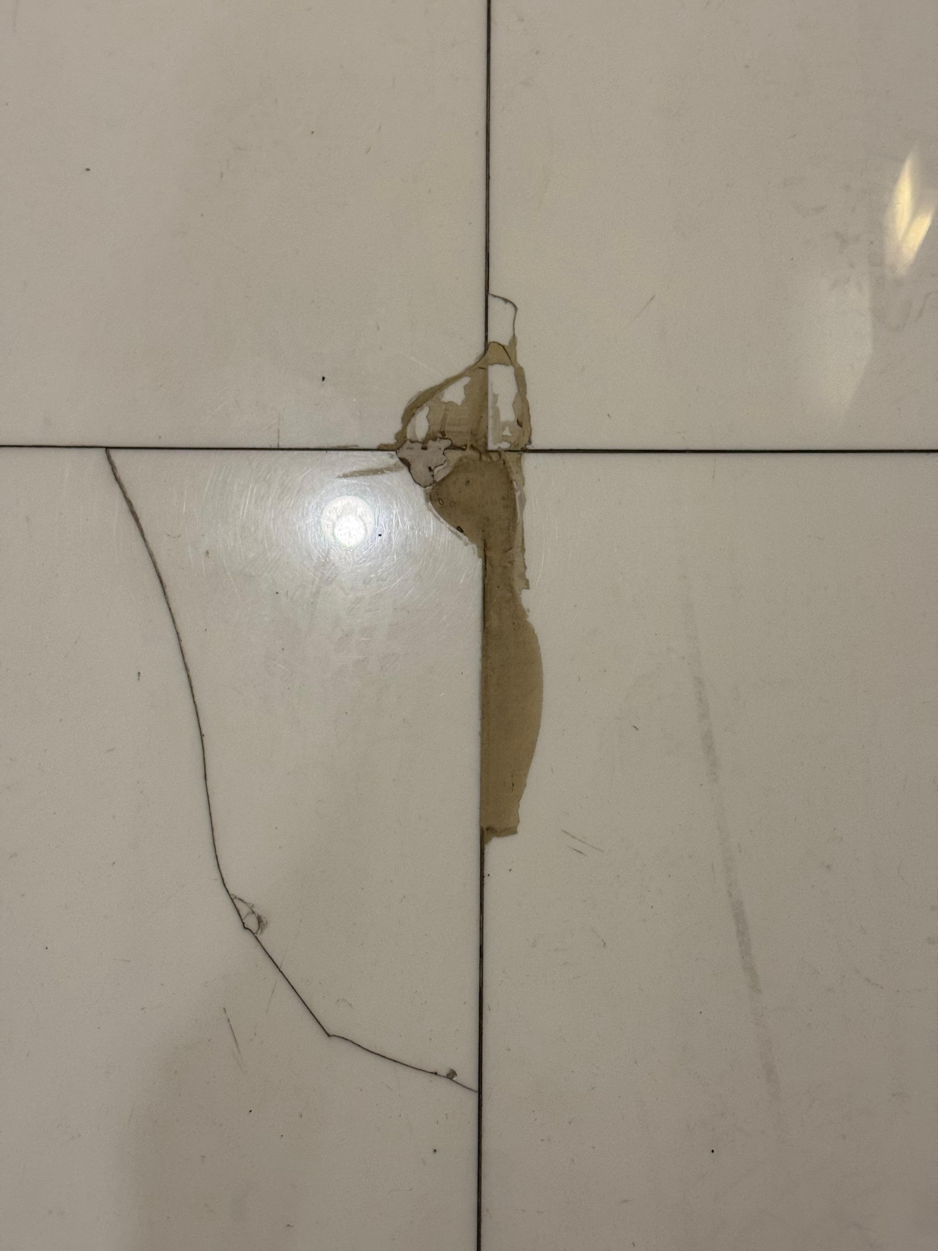 Cracking tiles on floor 25.