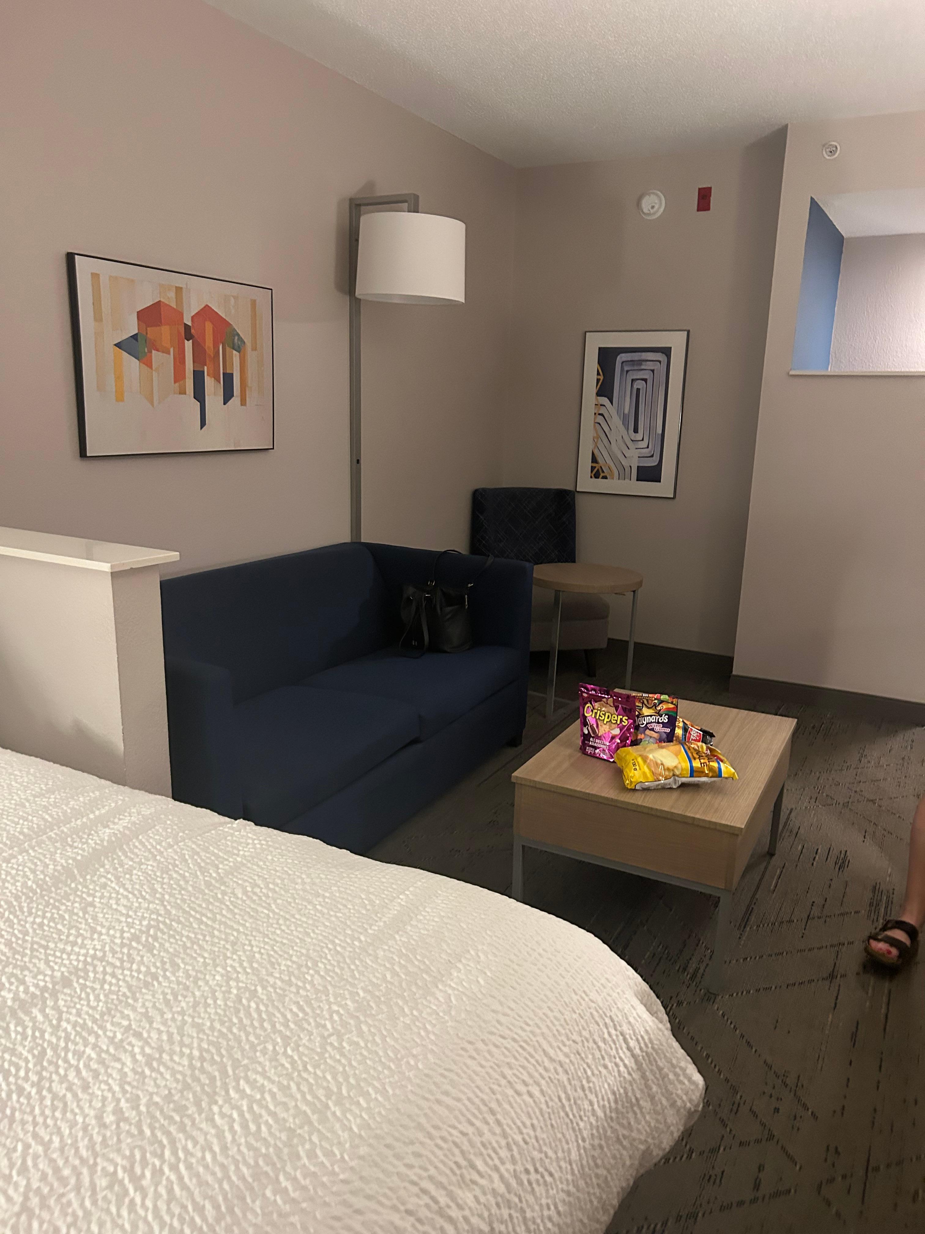 Sitting area, was great if someone was visiting, didn’t have to sit on a bed.