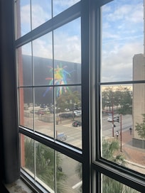 View of the lovely Houston Ballet mural from the living room area