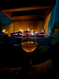 Cozy night enjoying the warmth of the fireplace