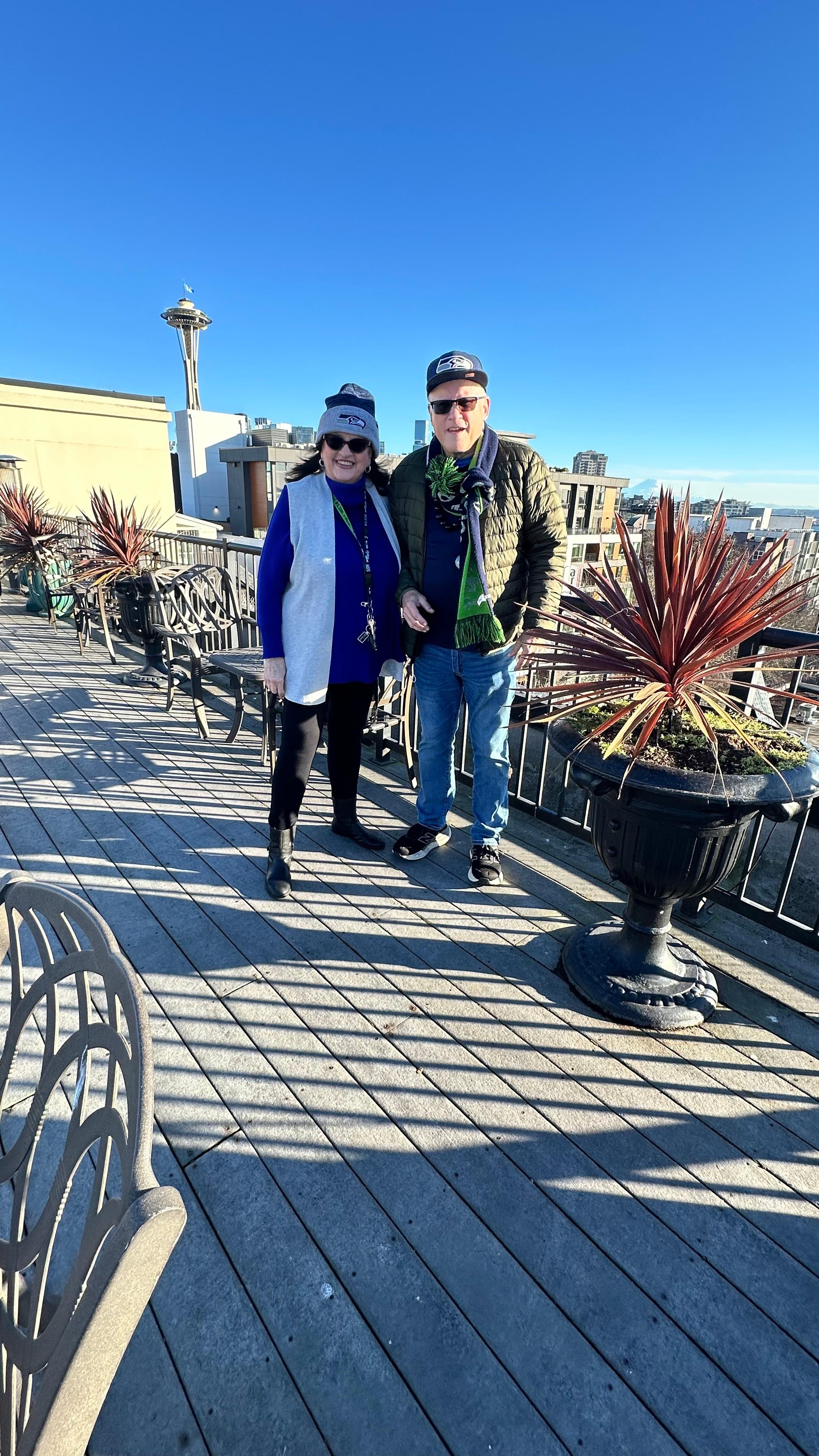 deck on the roof. come up with a bottle of wine and watch the sunset.