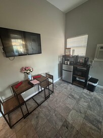 Table fridge coffee in room