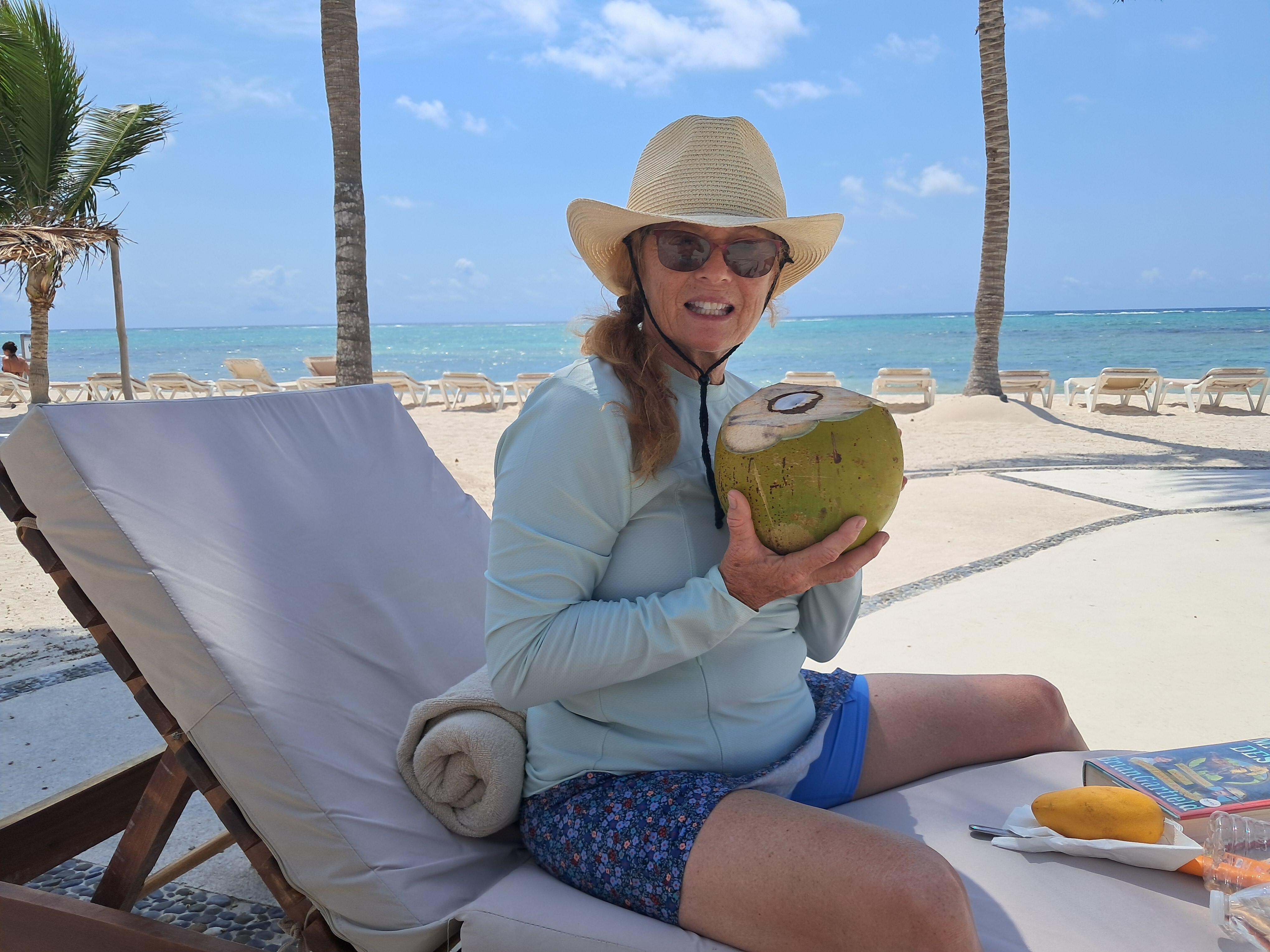 Staff trimmed trees and gave us an opened coconut!