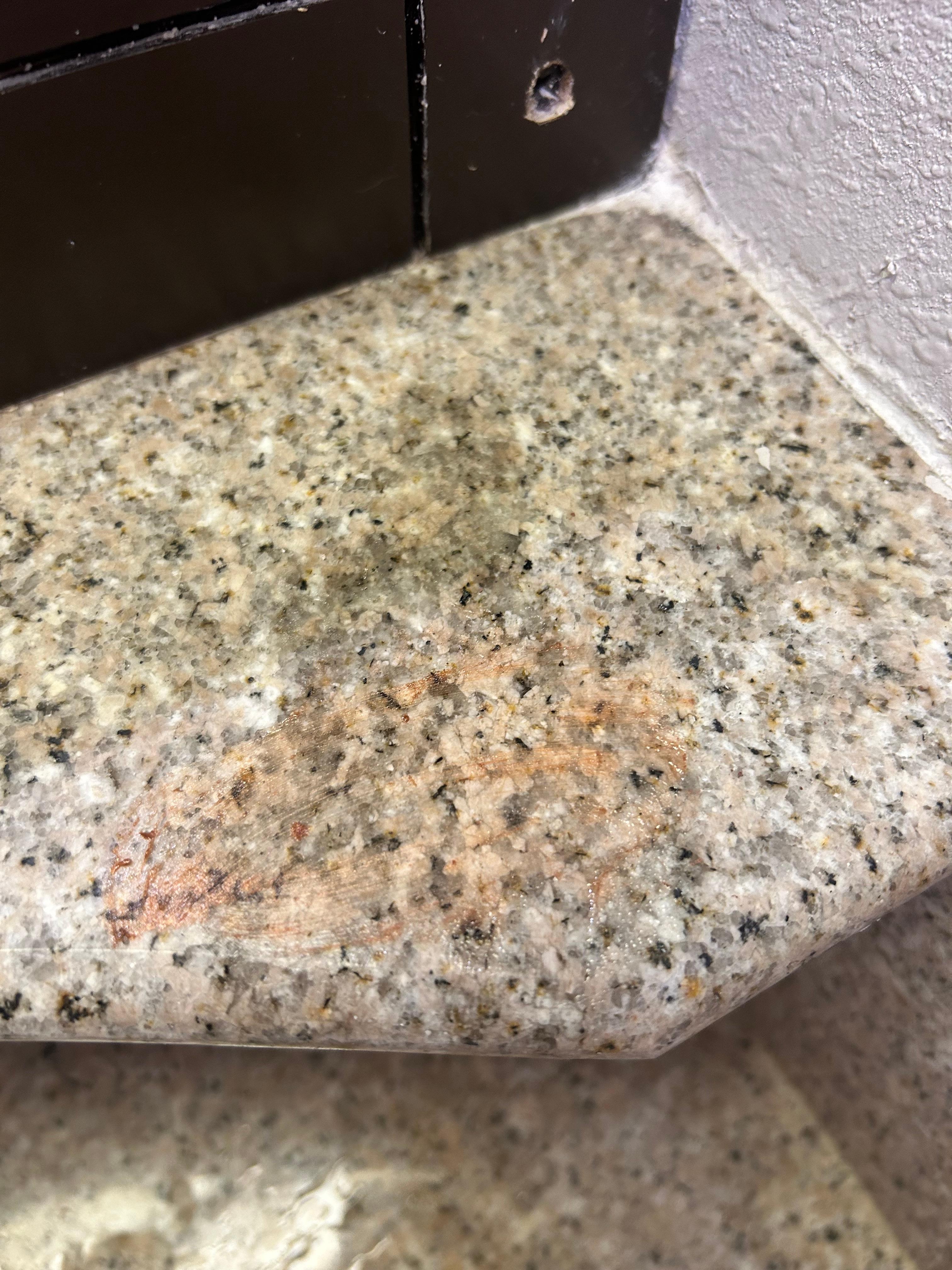 Make up? Stain in the restroom.