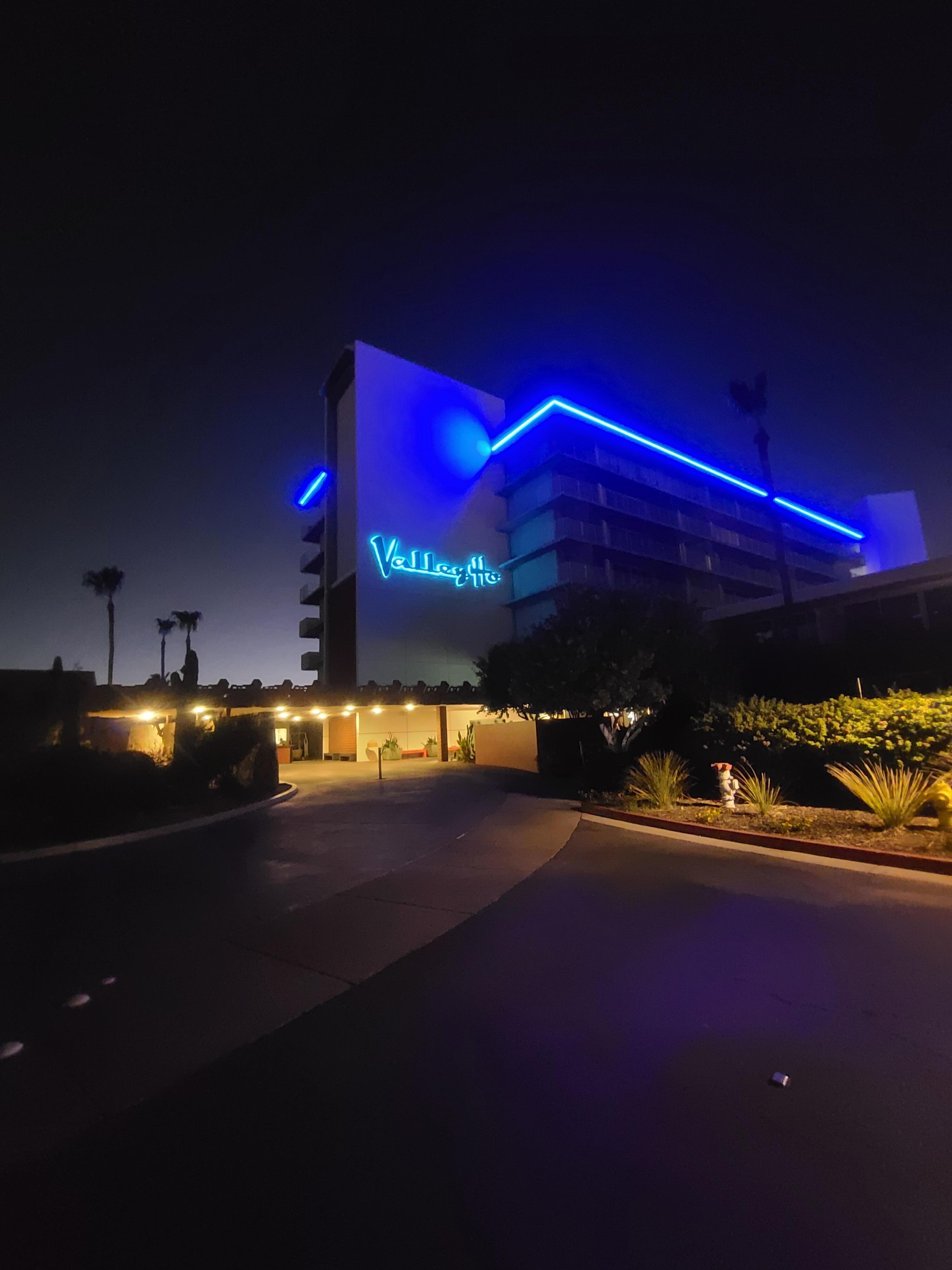 The Valley Ho at night.
