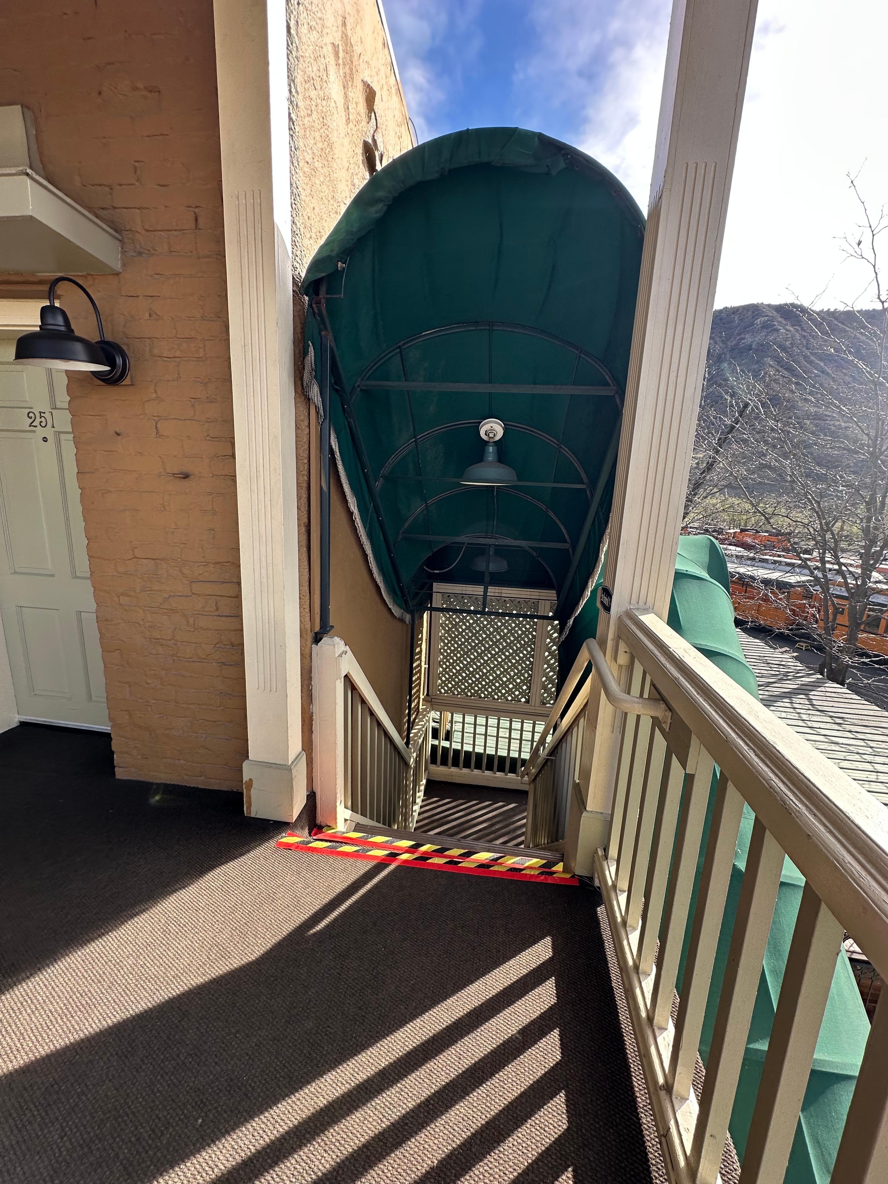 Steps up to the palace swing adjacent to the Italian restaurant, which is excellent