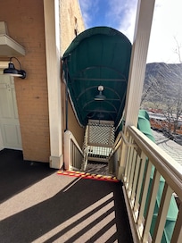Steps up to the palace swing adjacent to the Italian restaurant, which is excellent