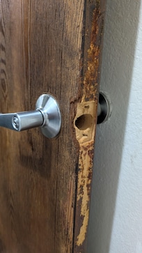 Bathroom door jam kicked in