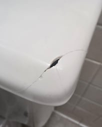 Toilet had to be held down and flushed twice, and even when just toilet paper needed to go down, very weak, slow operating toilet. Tank obviously had been broken and partially repaired.